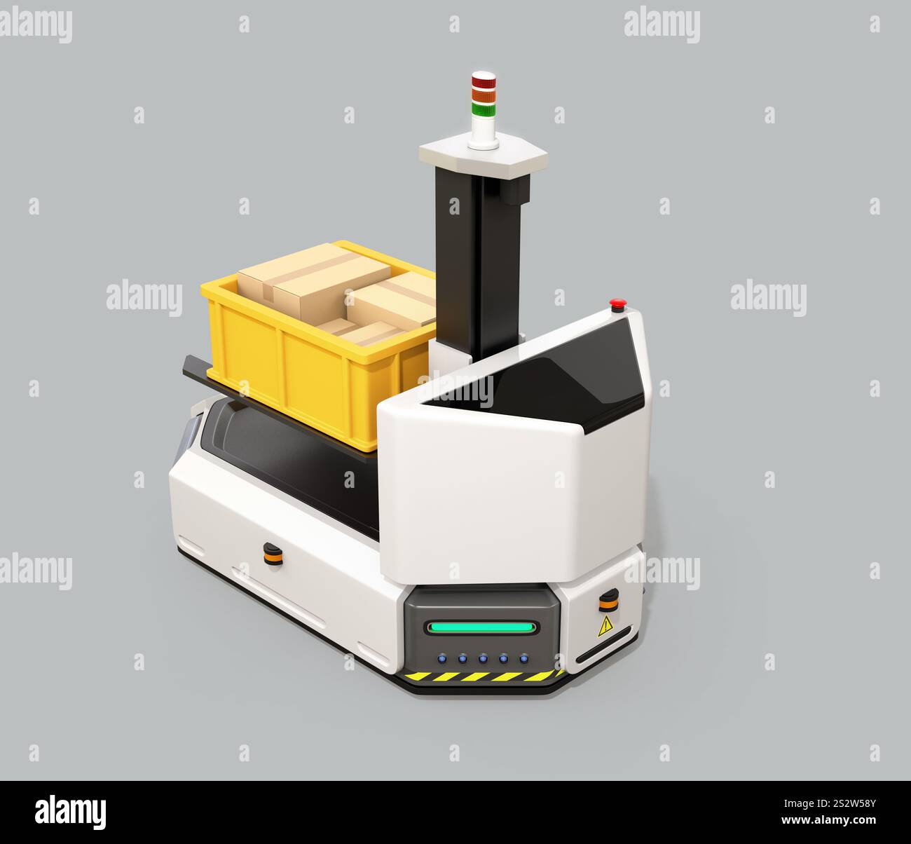 AGV with forklift truck on grey background; smart factory concept Stock ...