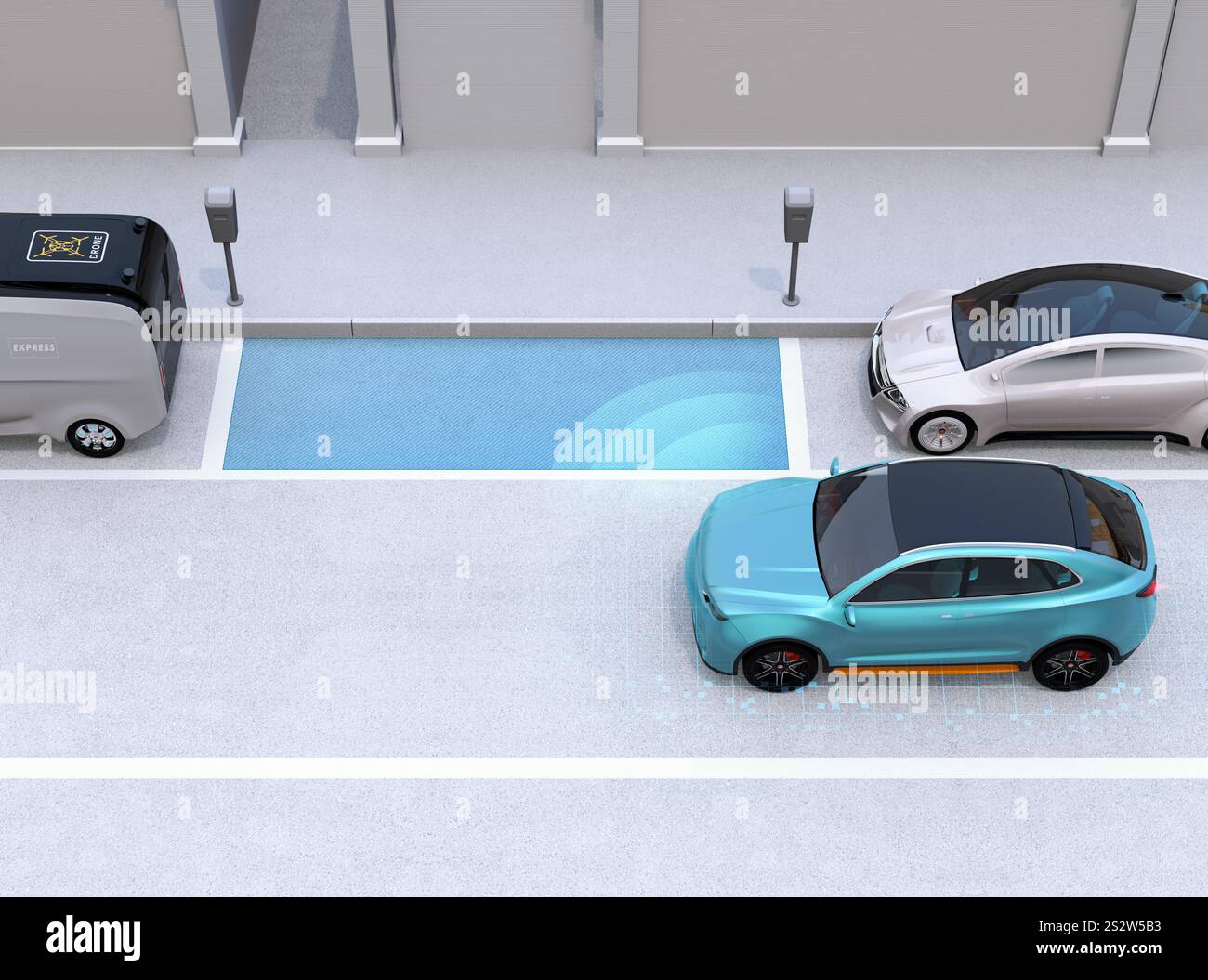 Blue SUV with identified parking space and automatic parking.Automatic ...