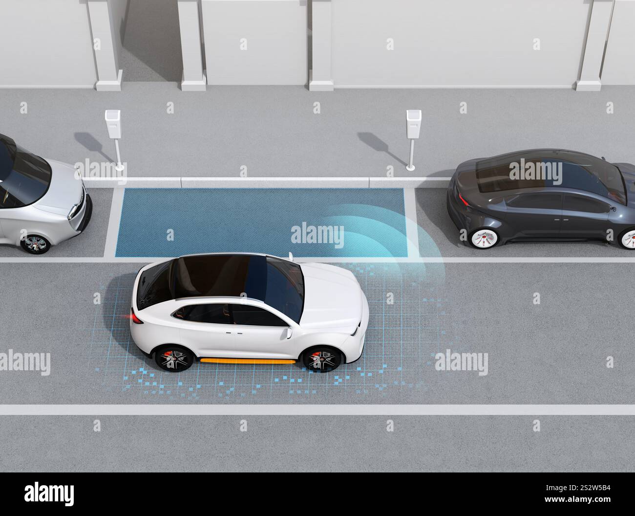 SUV checking parking space and performing automatic parking.Automatic ...