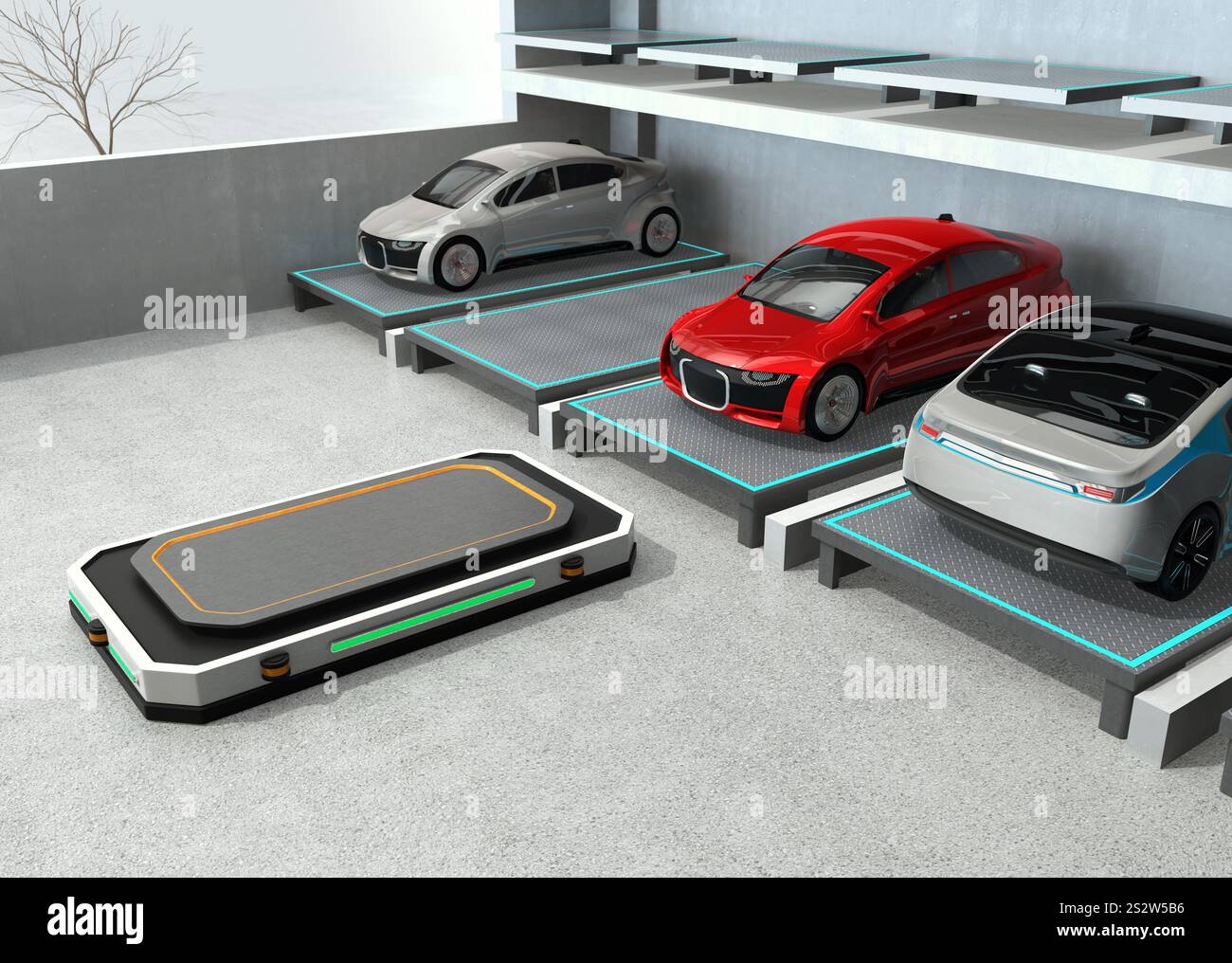 Image Of An Automated Guided Vehicle Transport Robot Agv Preparing A Red Car For Exit Concept