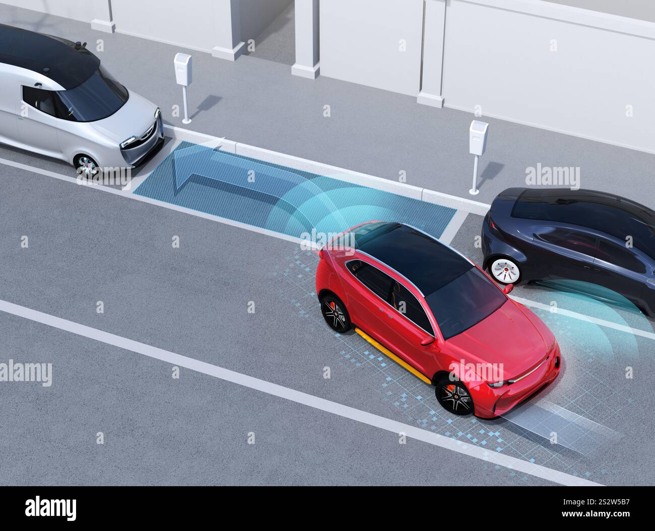 SUV checking parking space and performing automatic parking.Automatic ...