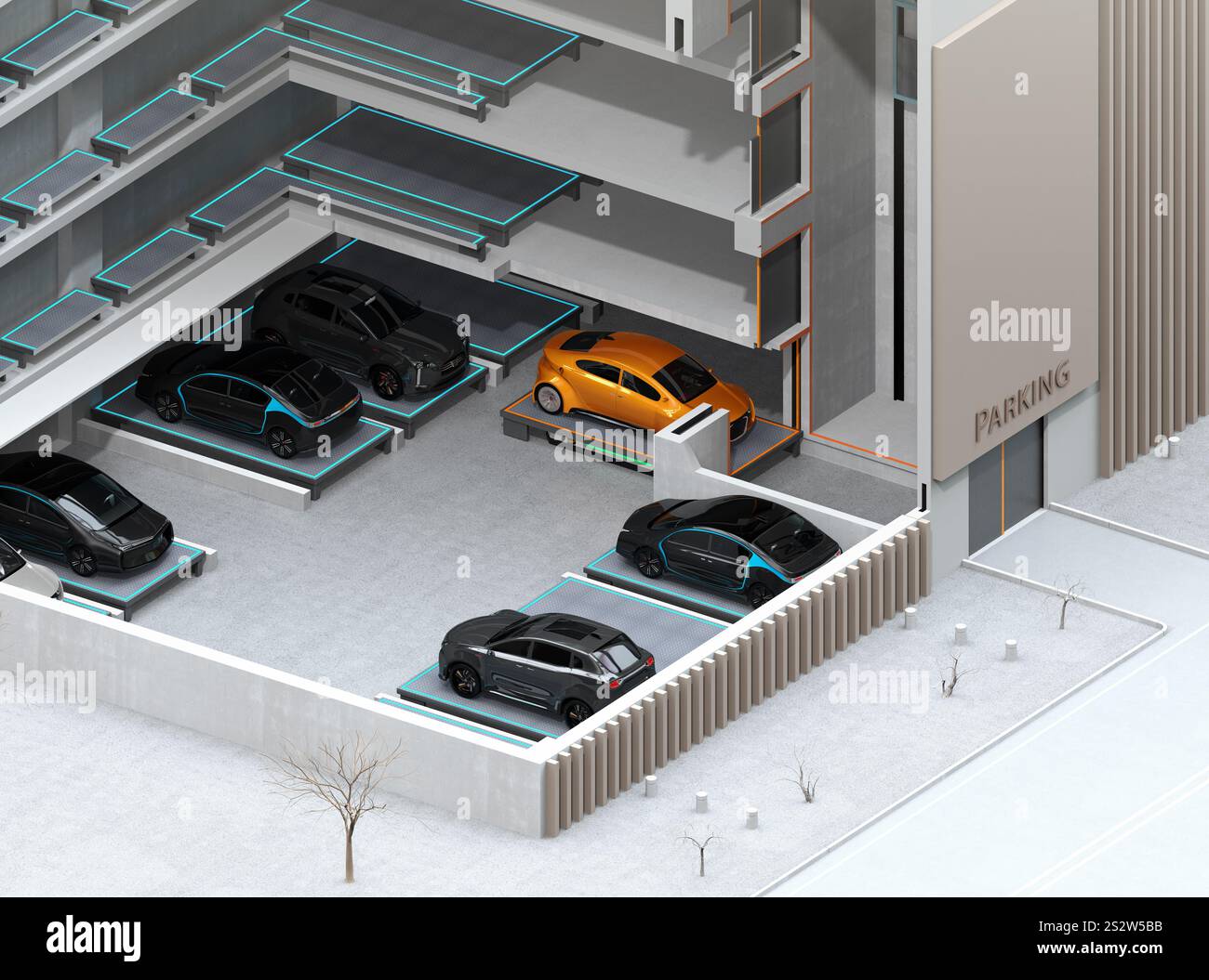 Concept image of a fully automated parking system that allows unmanned ...