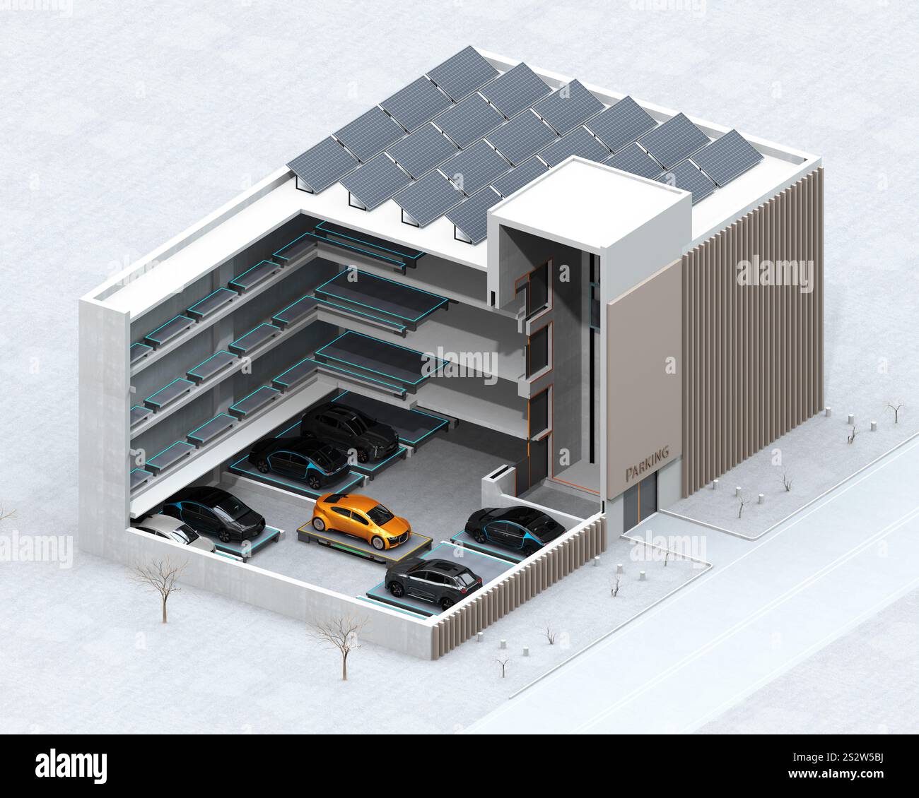 Concept image of a fully automated parking system that allows unmanned ...