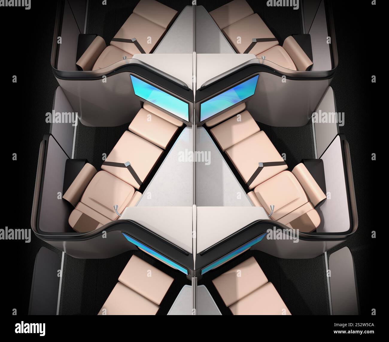 Clay-rendered image of a private business class suite (centre row) in ...