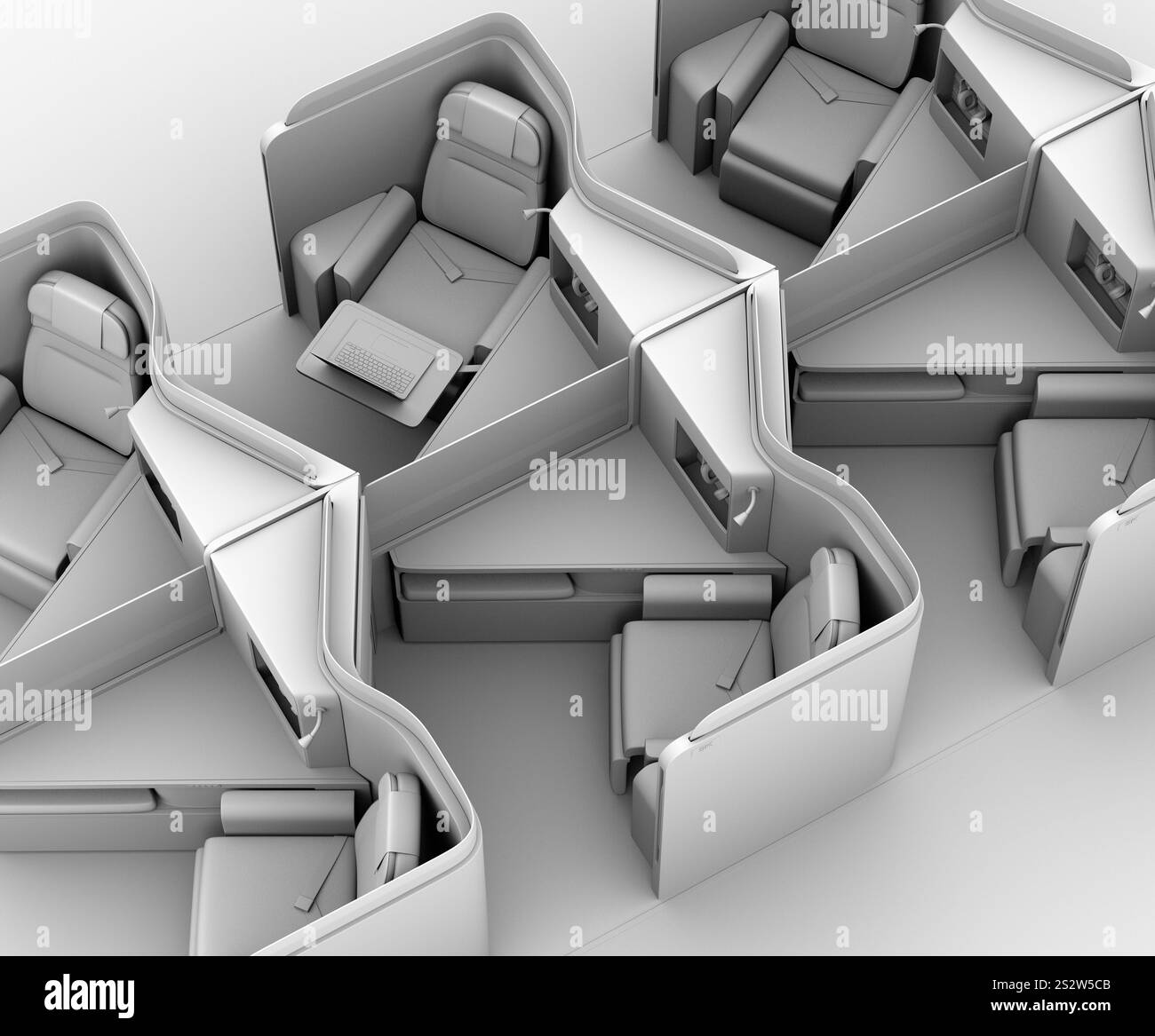 Clay rendering image of the layout of a private Business Class Suite ...