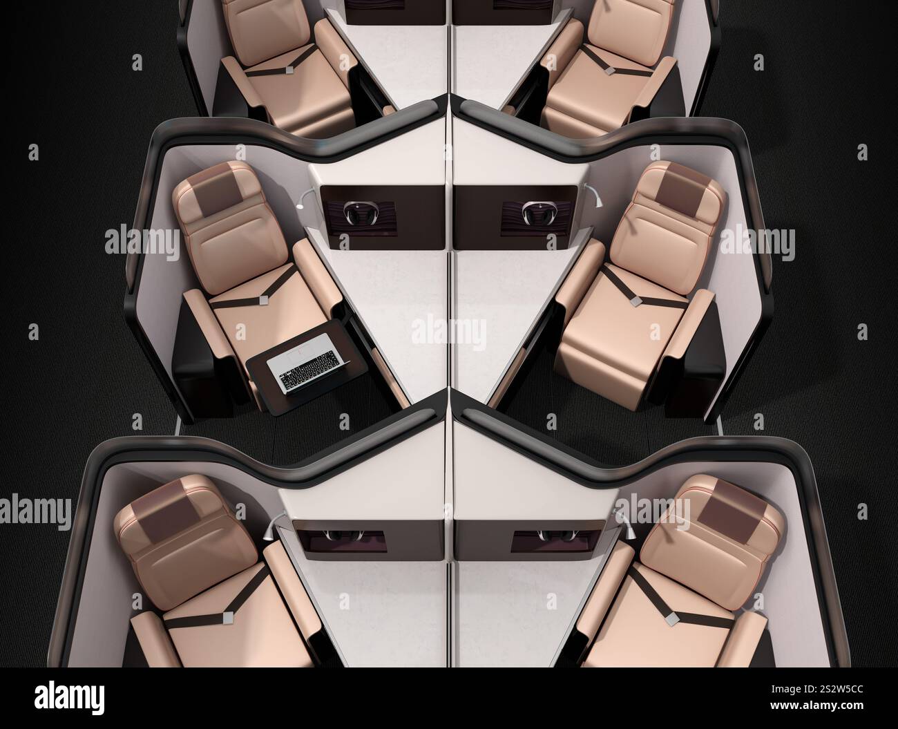 Clay-rendered image of a private business class suite (centre row) in ...