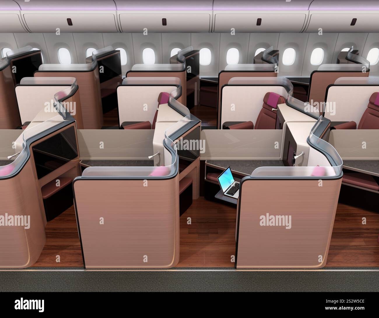 Clay-rendered image of a private business class suite (centre row) in ...