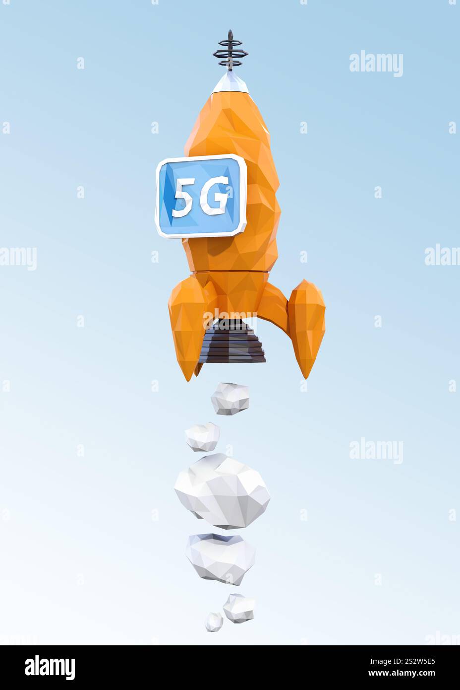 Low-polygon rocket with monitor displaying ‘5G’ 5G concept Stock Photo ...