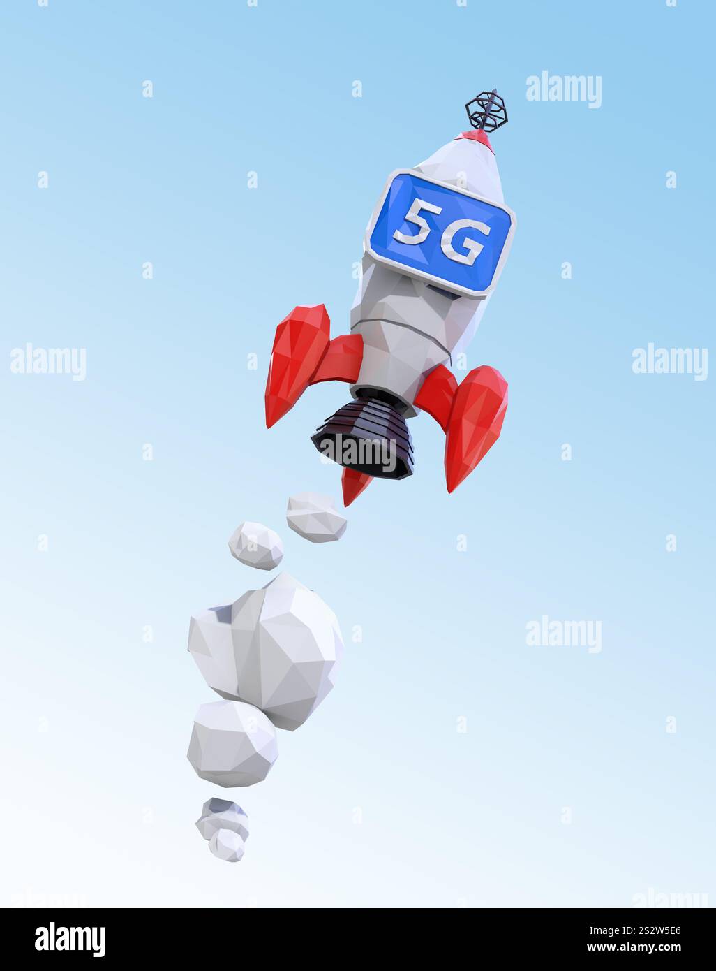 Low-polygon rocket with monitor displaying ‘5G’ 5G concept Stock Photo ...