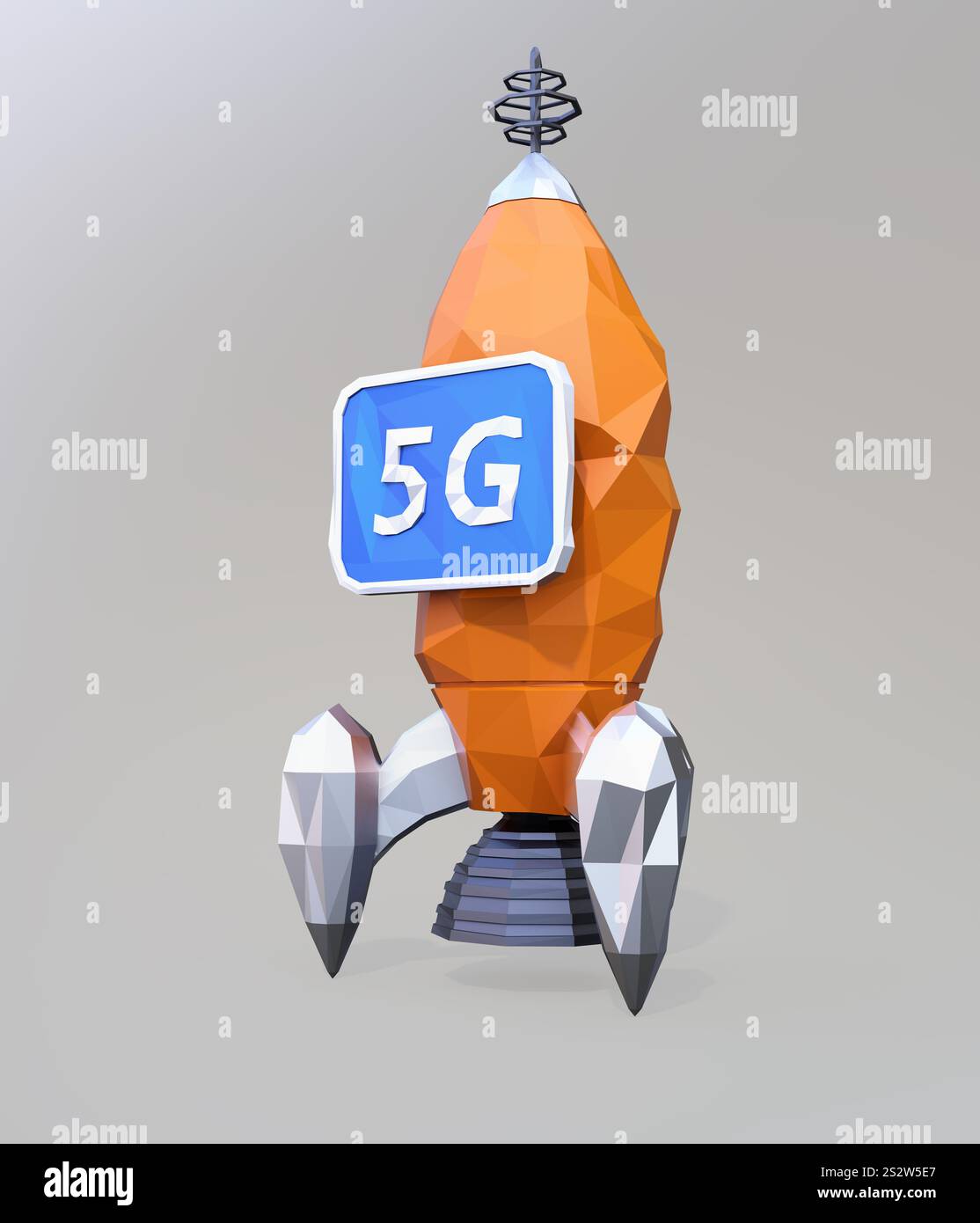 Low-polygon rocket with monitor displaying ‘5G’ 5G concept Stock Photo ...
