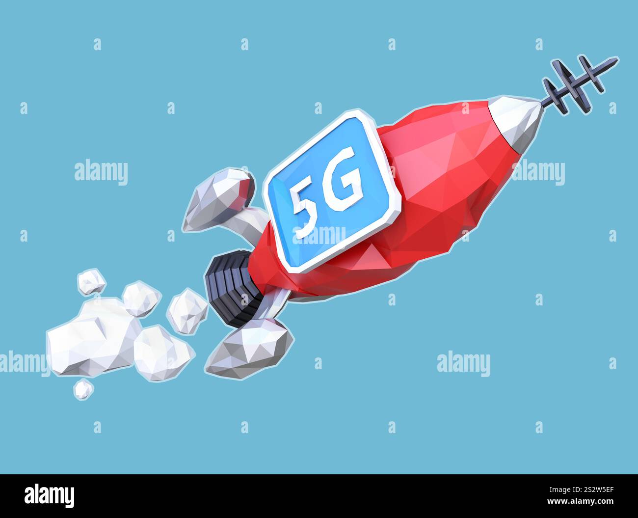 Low-polygon rocket with monitor displaying ‘5G’ 5G concept Stock Photo ...