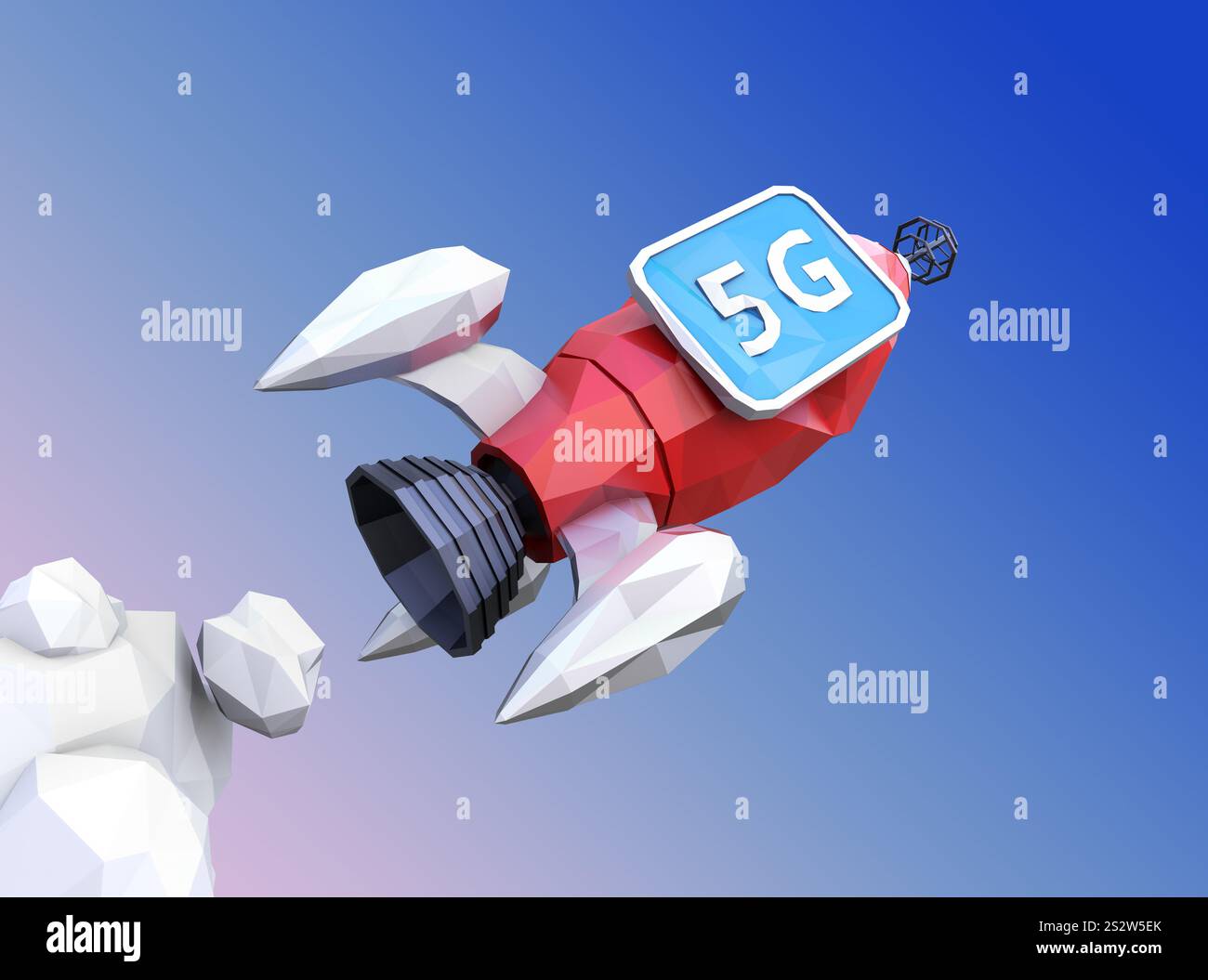 Low-polygon rocket with monitor displaying ‘5G’ 5G concept Stock Photo ...