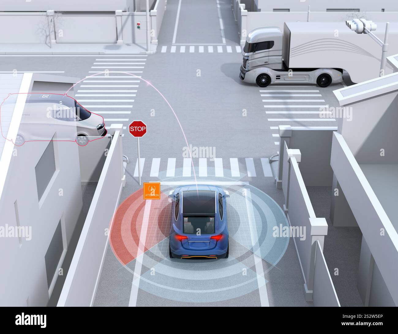 SUV merging onto a main road with inter-vehicle communication avoids a ...