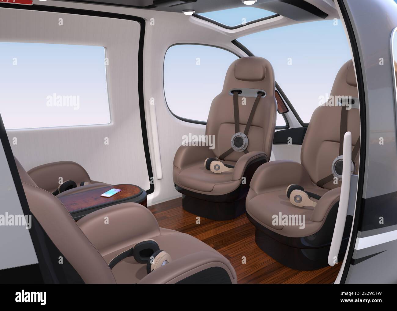 Interior image of a flying taxi. Front seats adjustable backwards Stock ...