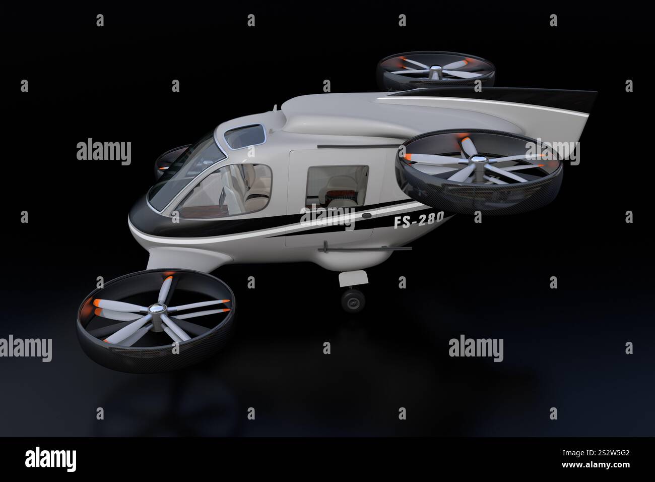 Side view image of an automated drone. Flying vehicle interior concept ...