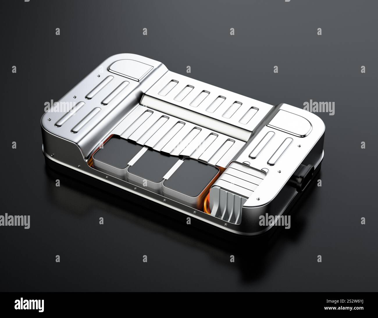 Cut model electric car battery pack on black background Stock Photo - Alamy
