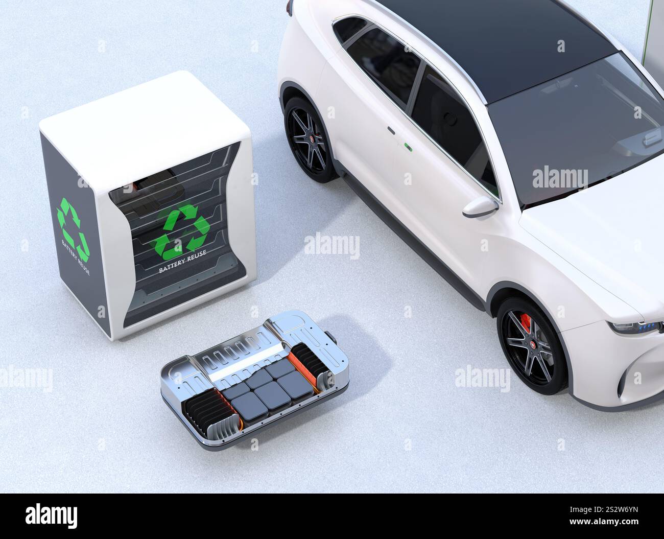 Image of EV used battery reuse system, cutaway model of car battery and ...