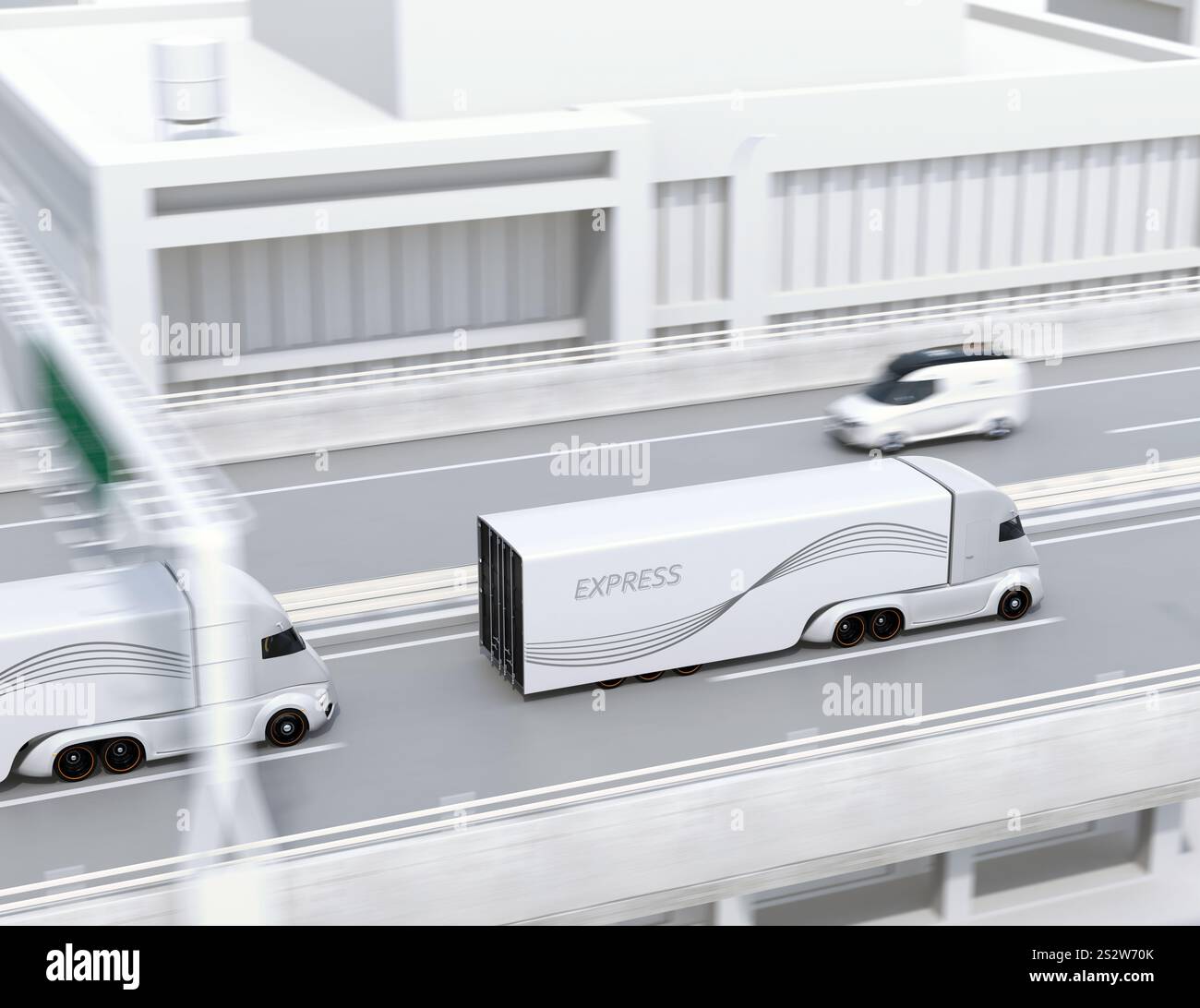 Image of an automated electric truck minivan travelling abreast on a ...
