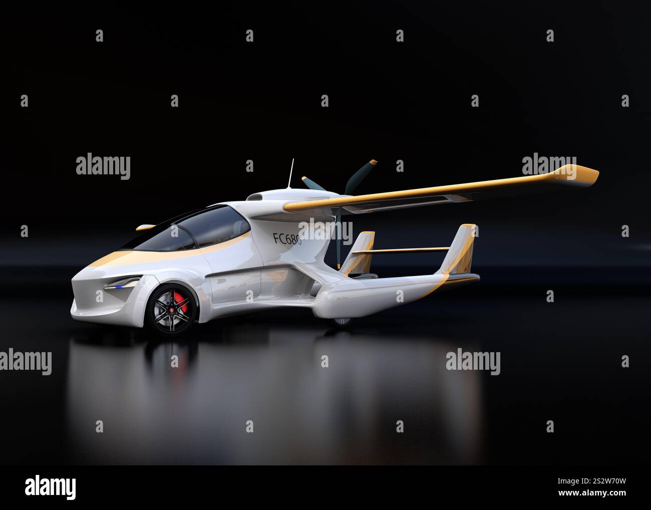 Concept image of a flying car (flying car) with black background Stock ...