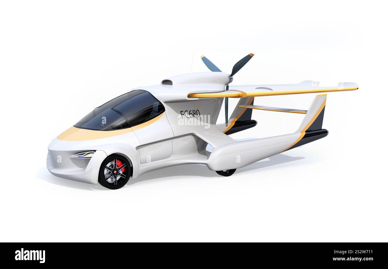 Concept image of a flying car with its main wings retracted and used as ...