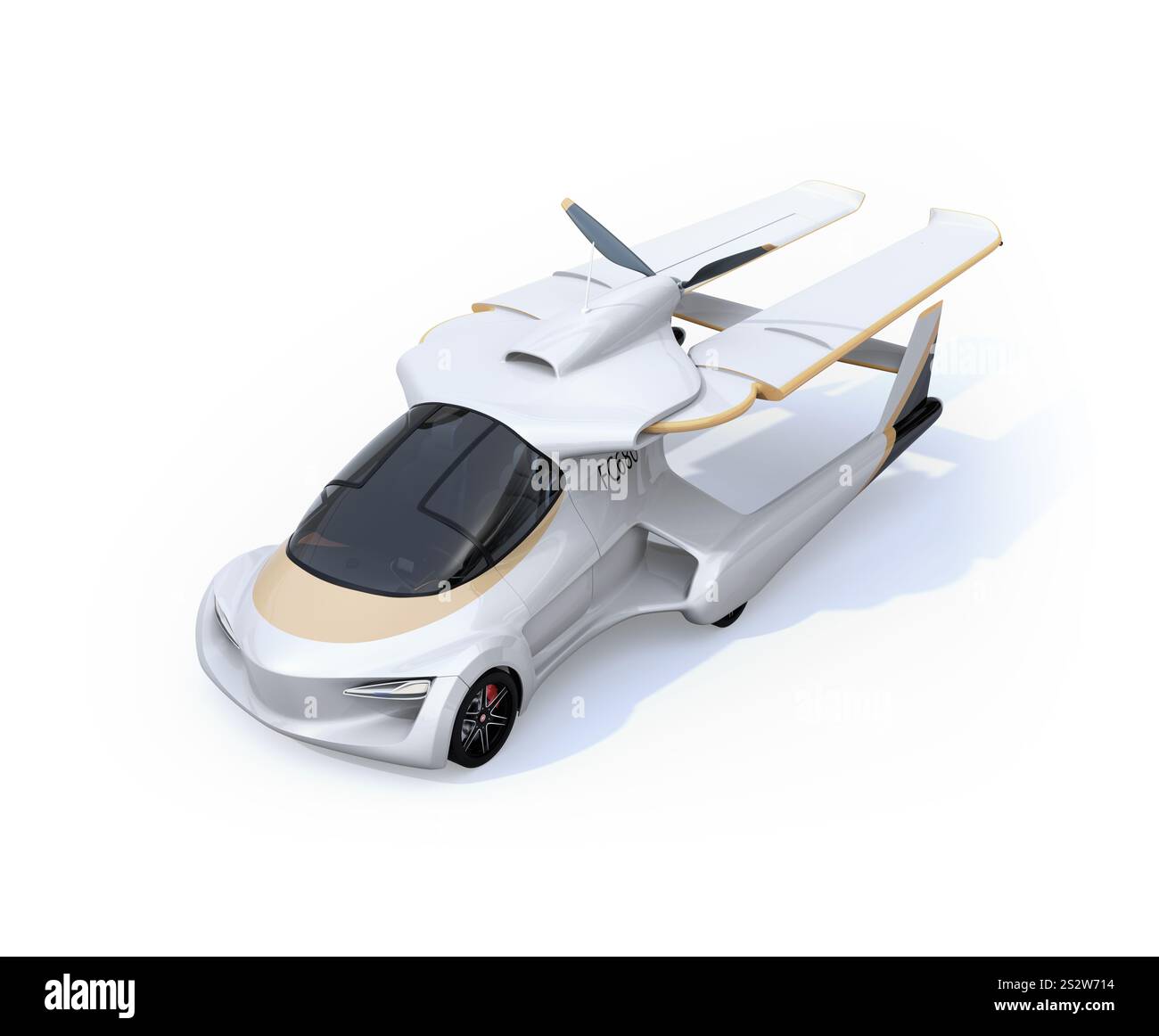 Concept image of a flying car with its main wings retracted and used as ...