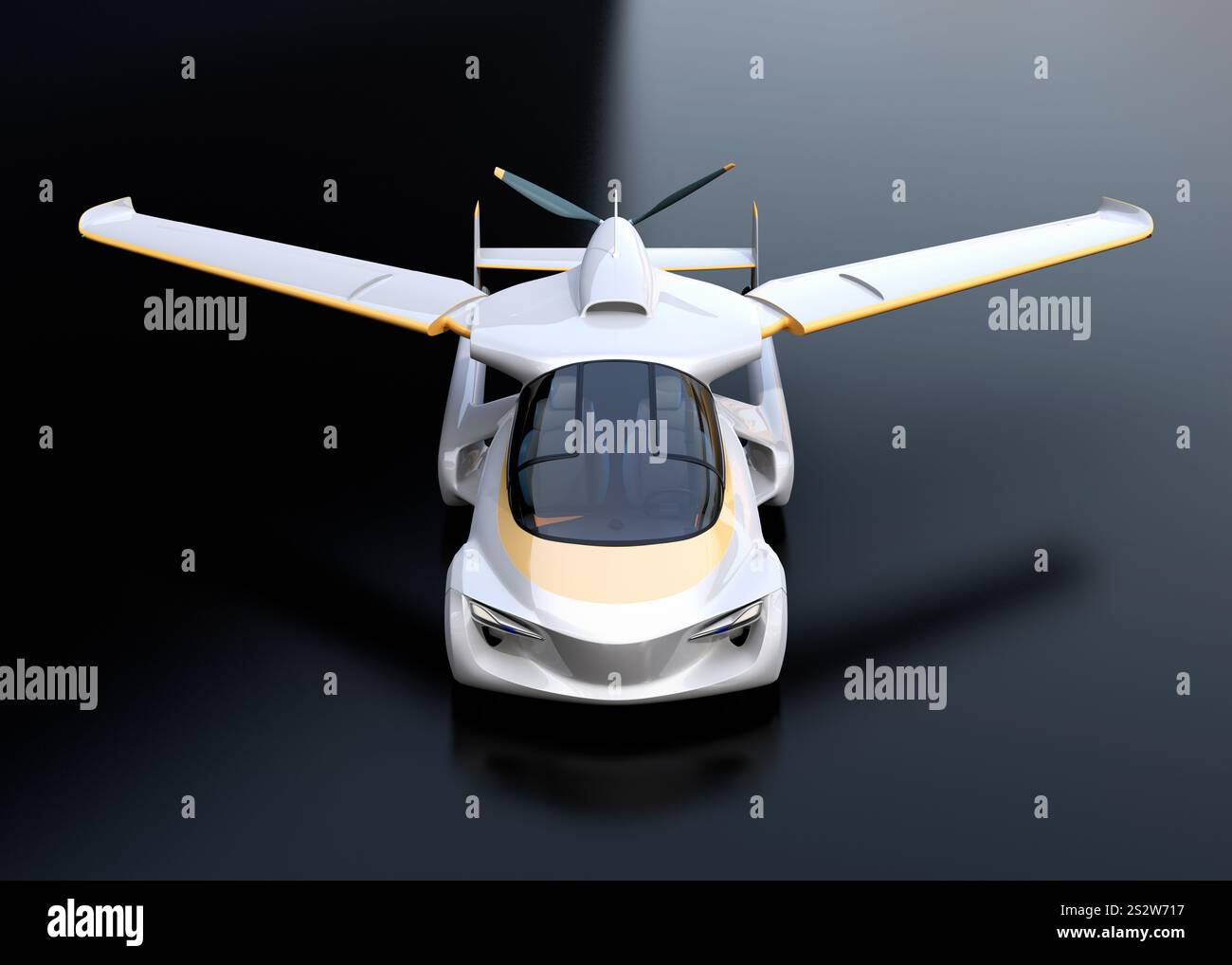 Concept image of a flying car (flying car) with black background Stock ...