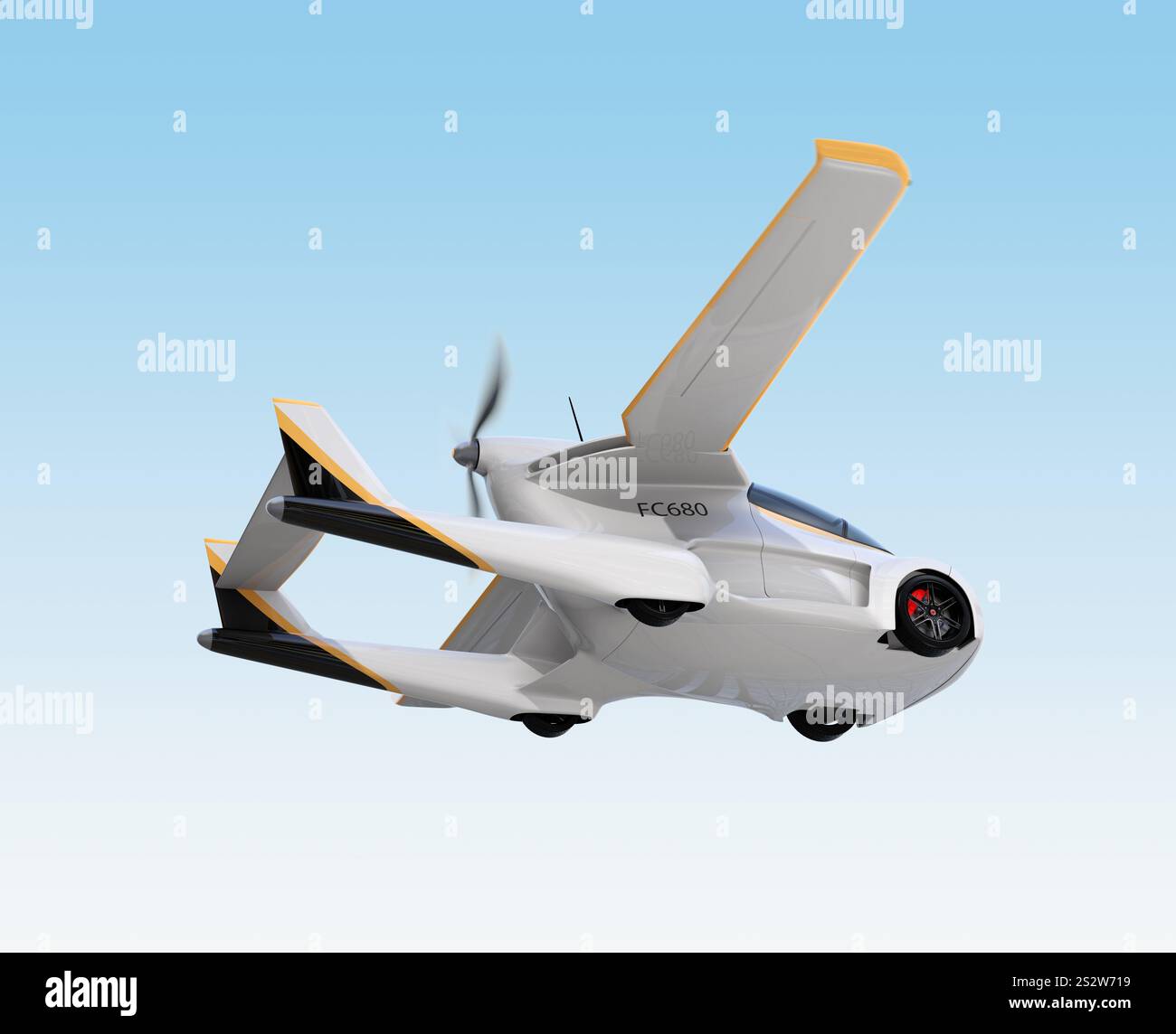 Concept image of a flying car (flying car) in the sky Stock Photo - Alamy