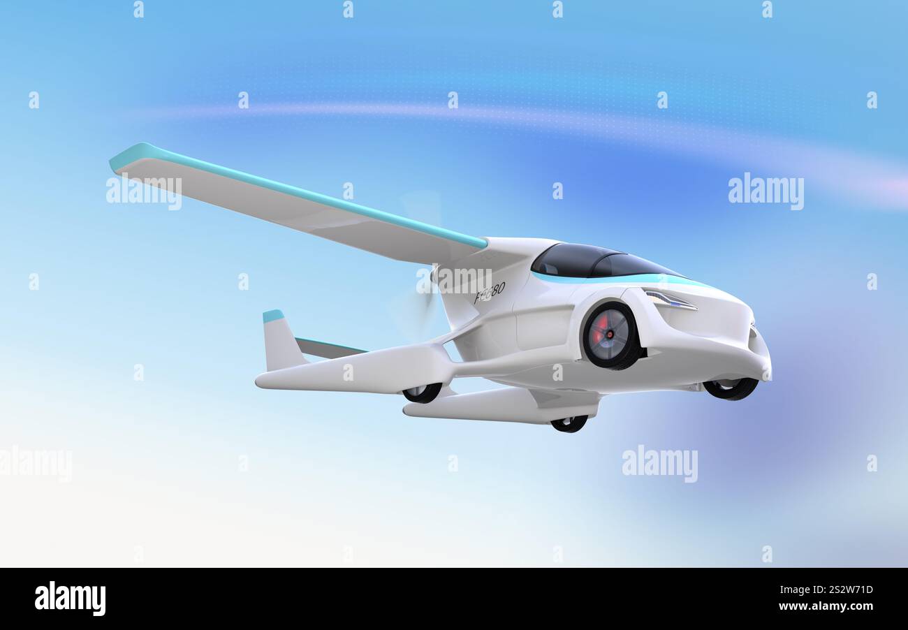 Concept image of a flying car (flying car) in the sky Stock Photo - Alamy