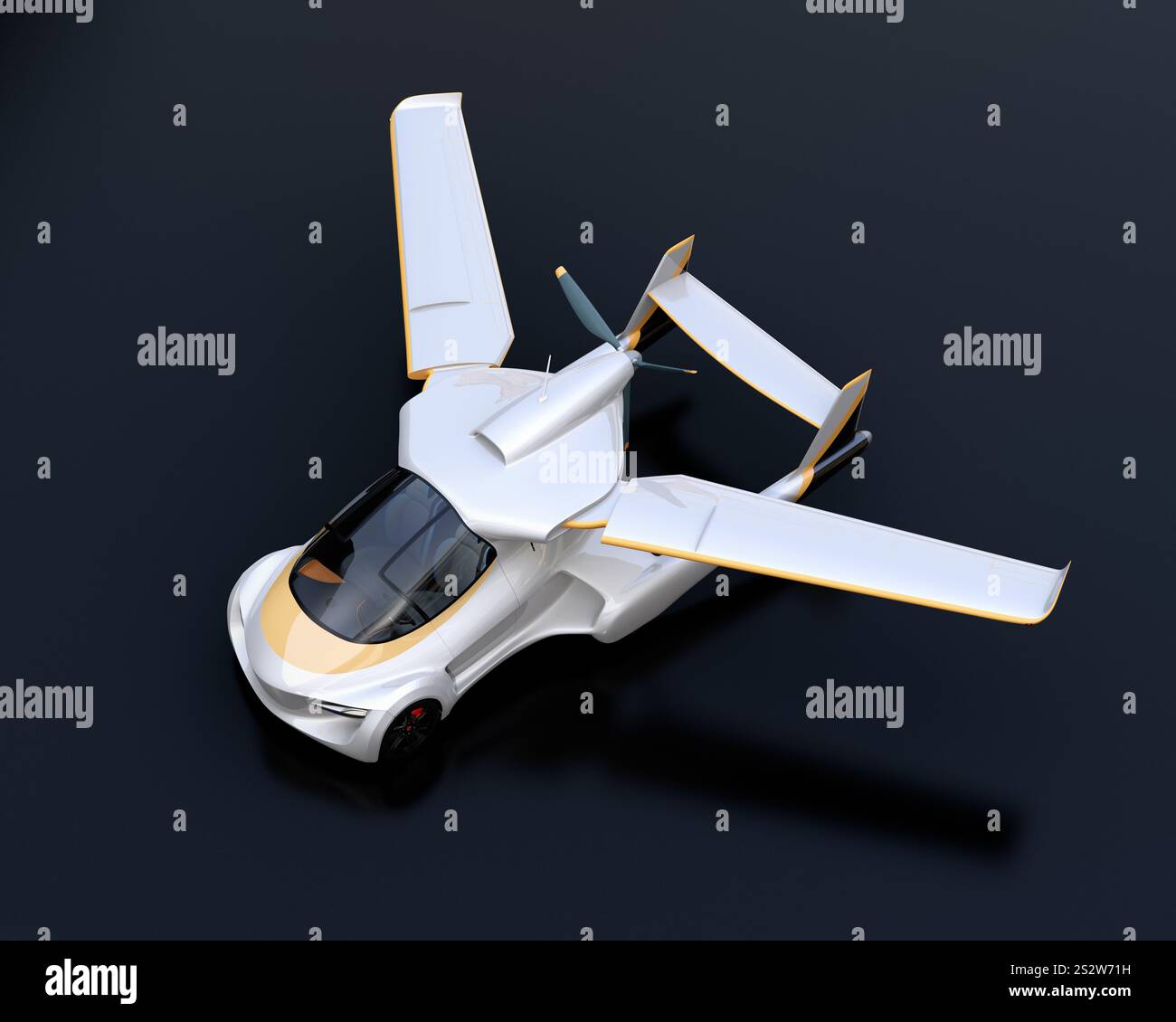 Concept image of a flying car (flying car) with black background Stock ...