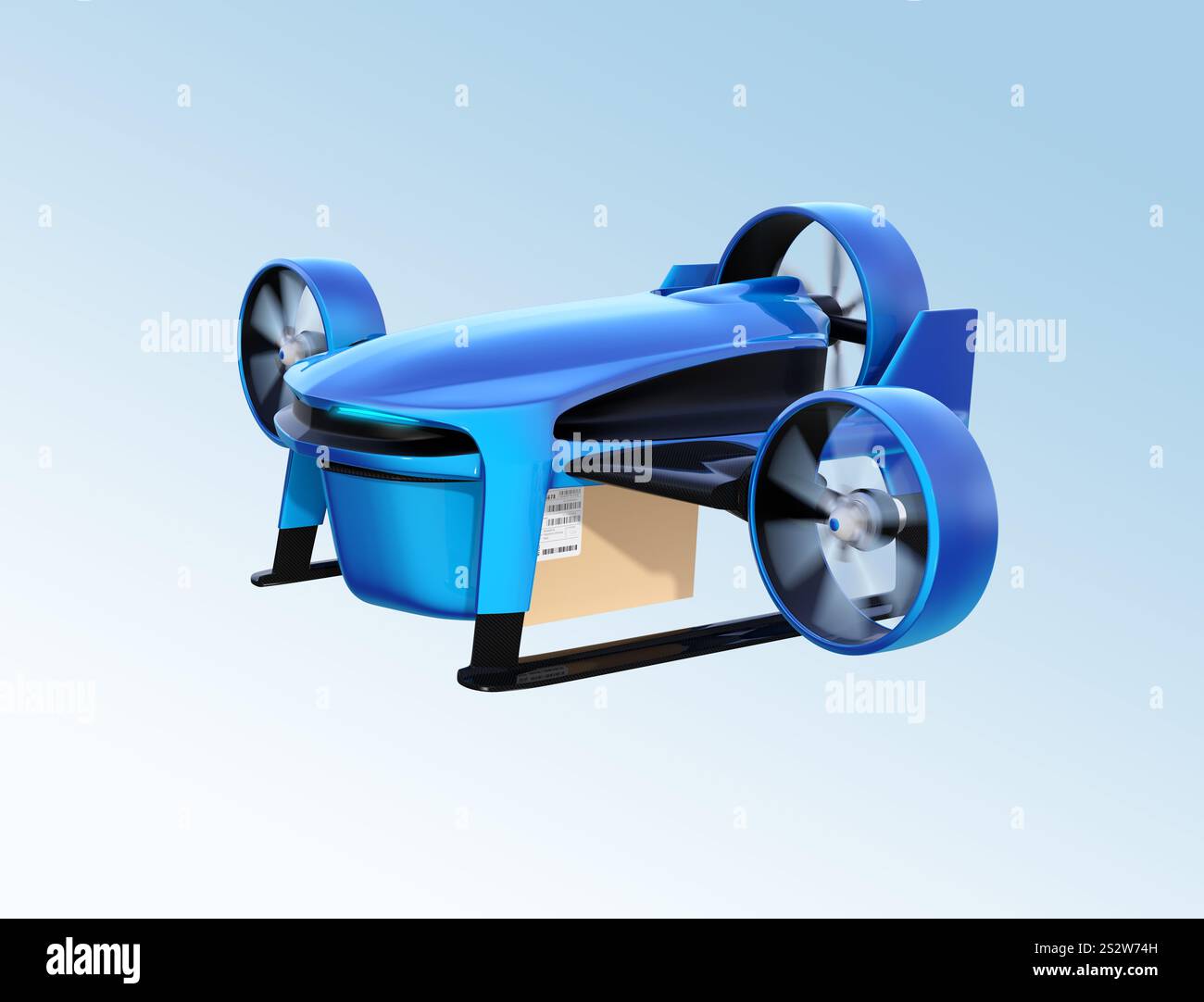 Image of a metallic blue coloured VTOL delivery drone. Concept of super ...
