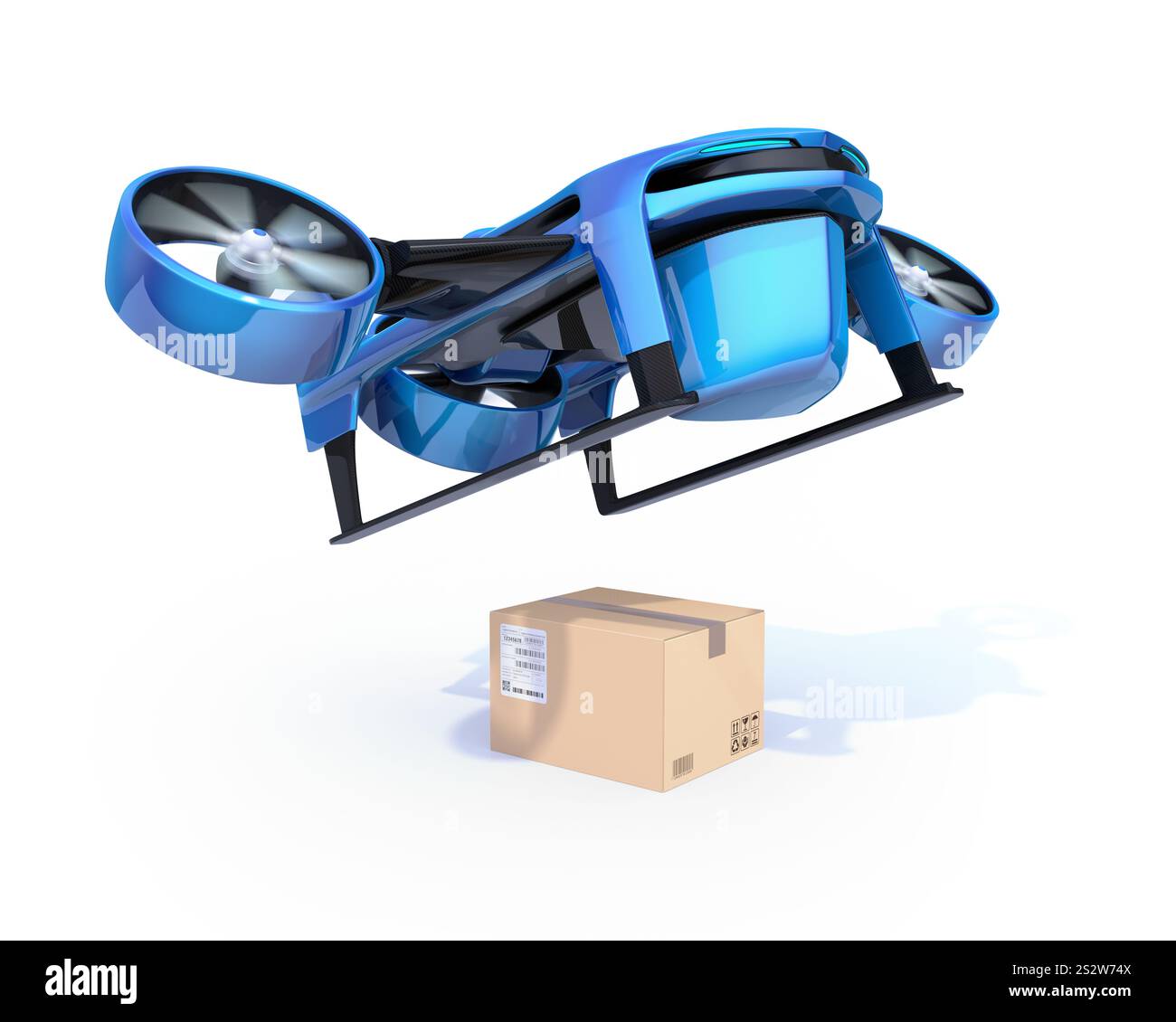 Image of a VTOL delivery drone that has just taken off after completing ...