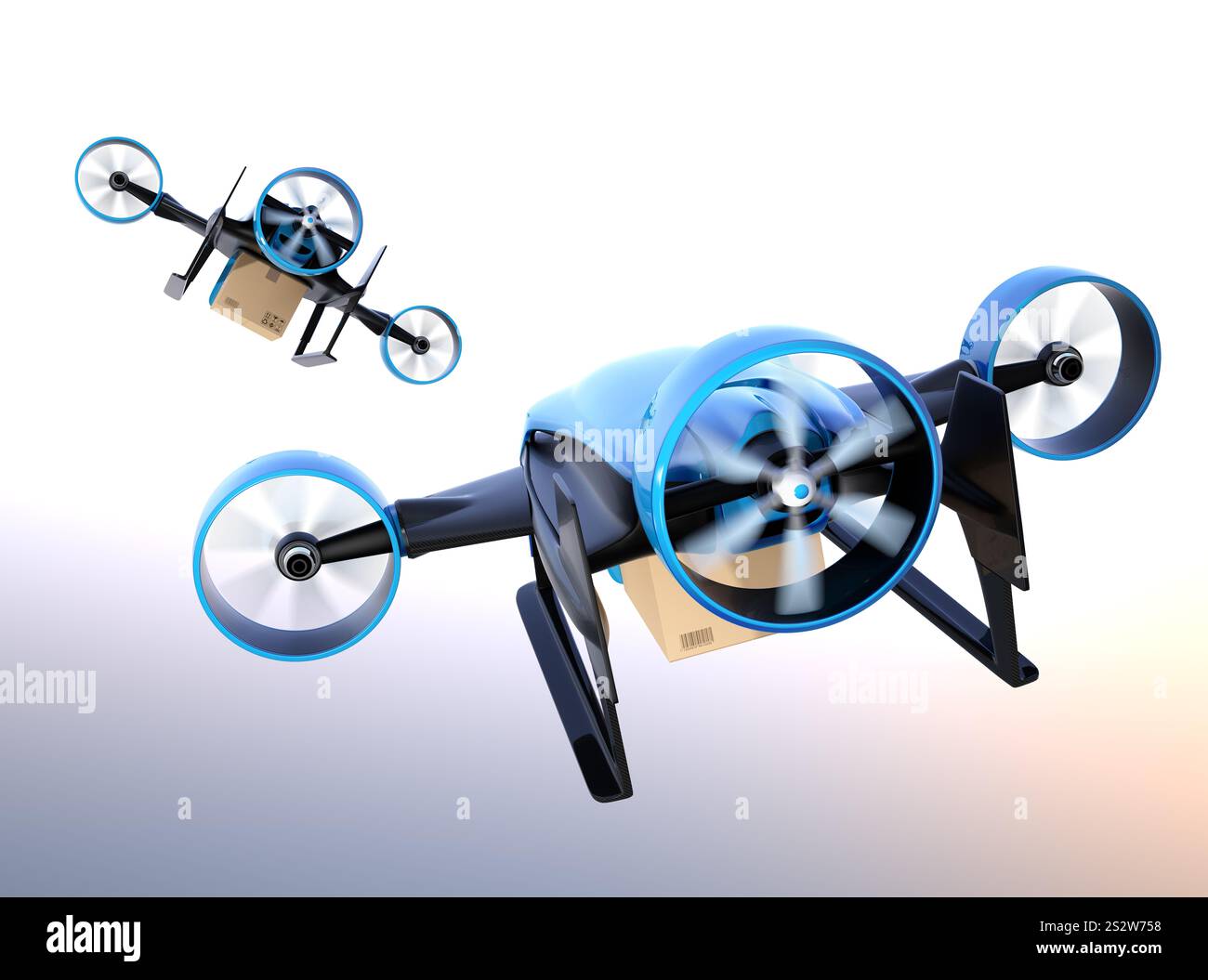Rear image of a blue VTOL delivery drone. Super-fast delivery concept ...