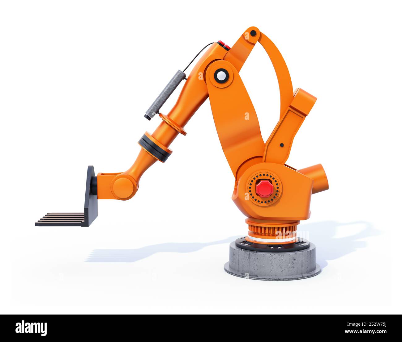 Image of large industrial robot in orange on white background Stock ...