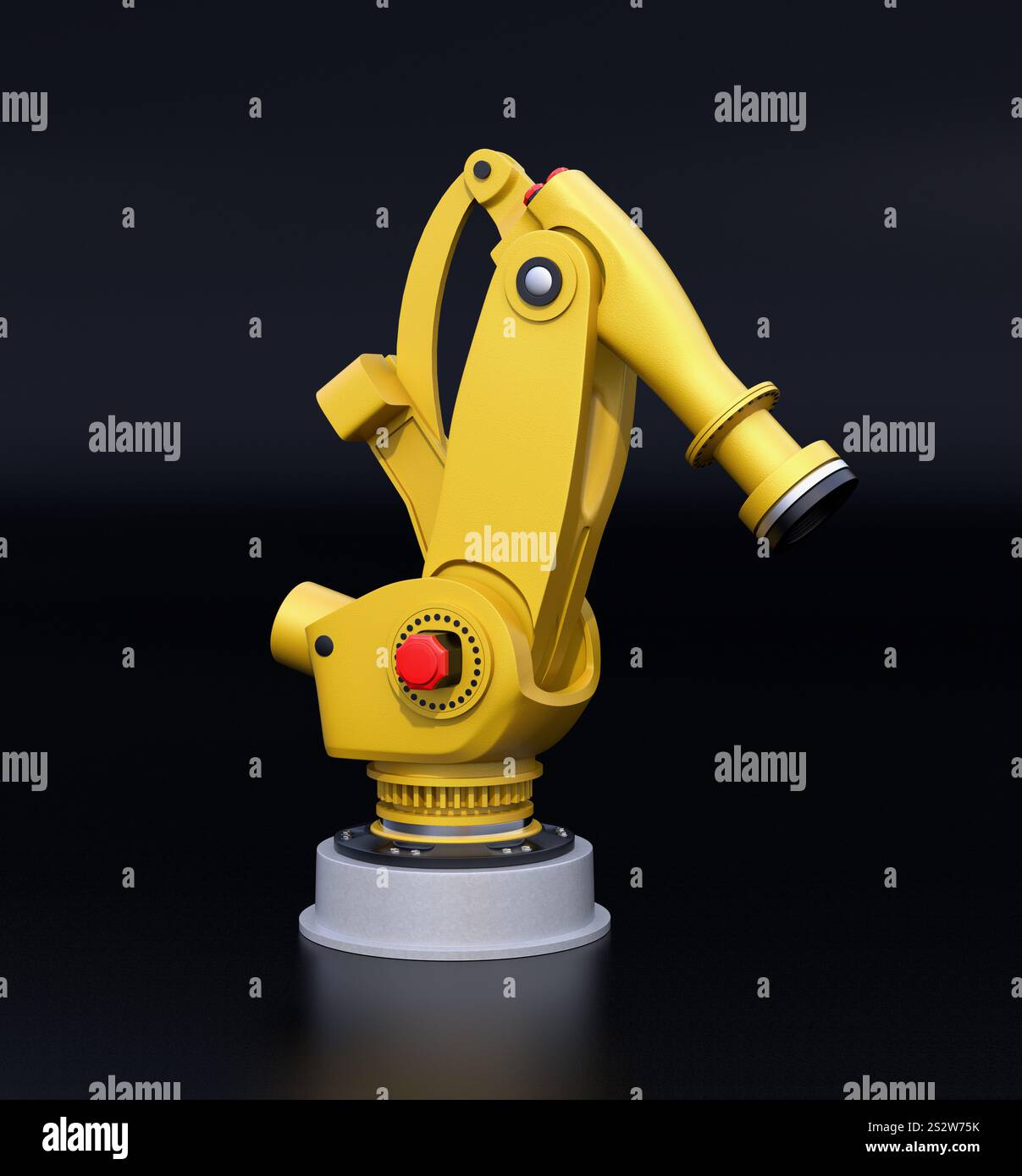 Image of large industrial robot in yellow on black background Stock ...