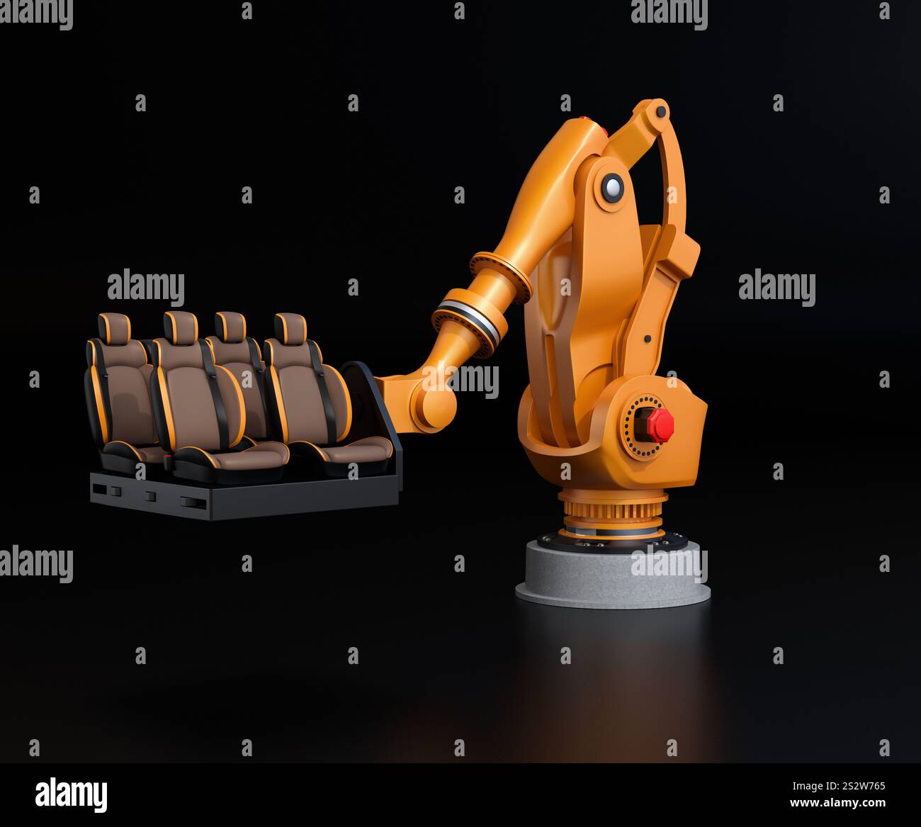 Image of a large industrial robot transporting car seats on a black ...
