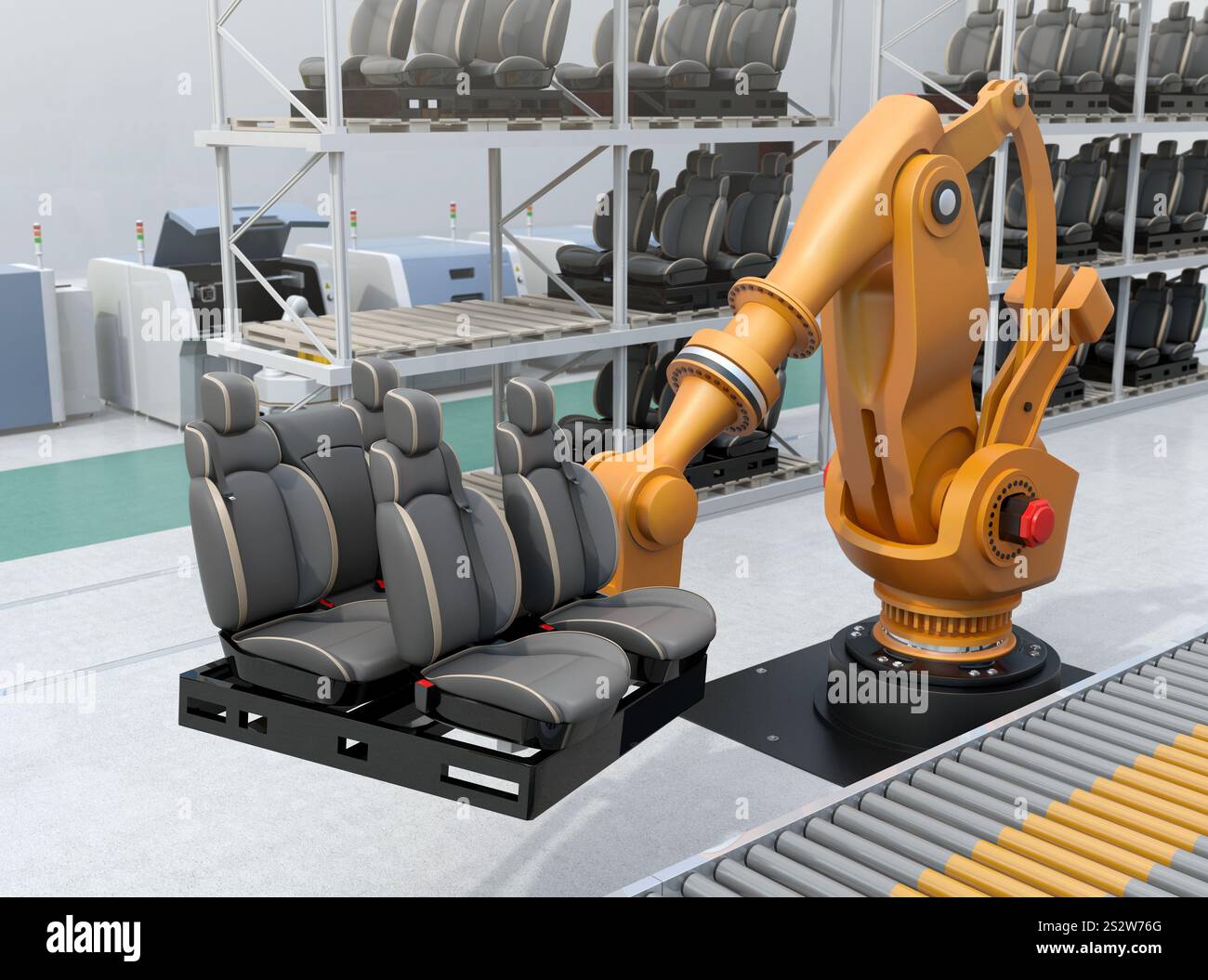 Image of a large industrial robot carrying car seats to the assembly ...