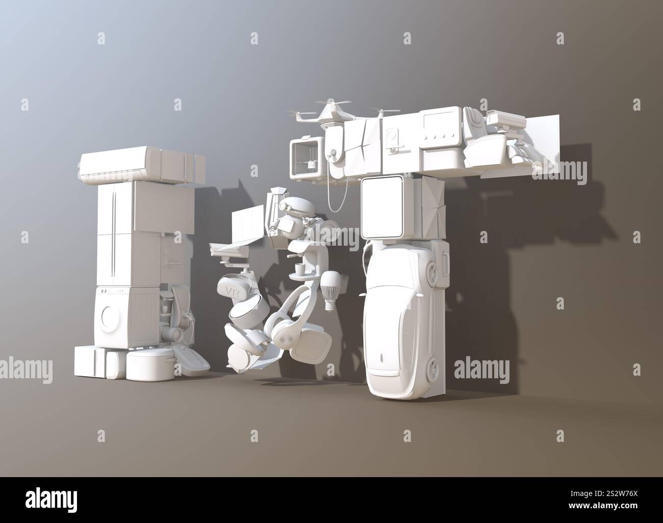 IoT characters represented by all-white smart appliances and EVs ...