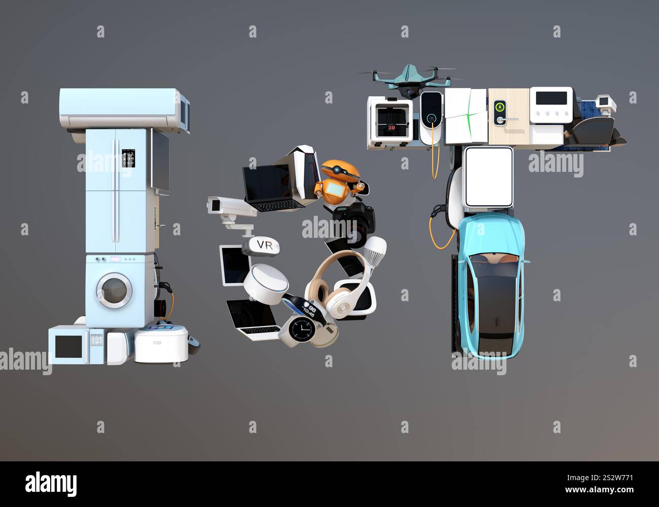 IoT character represented by smart home appliances and electric ...