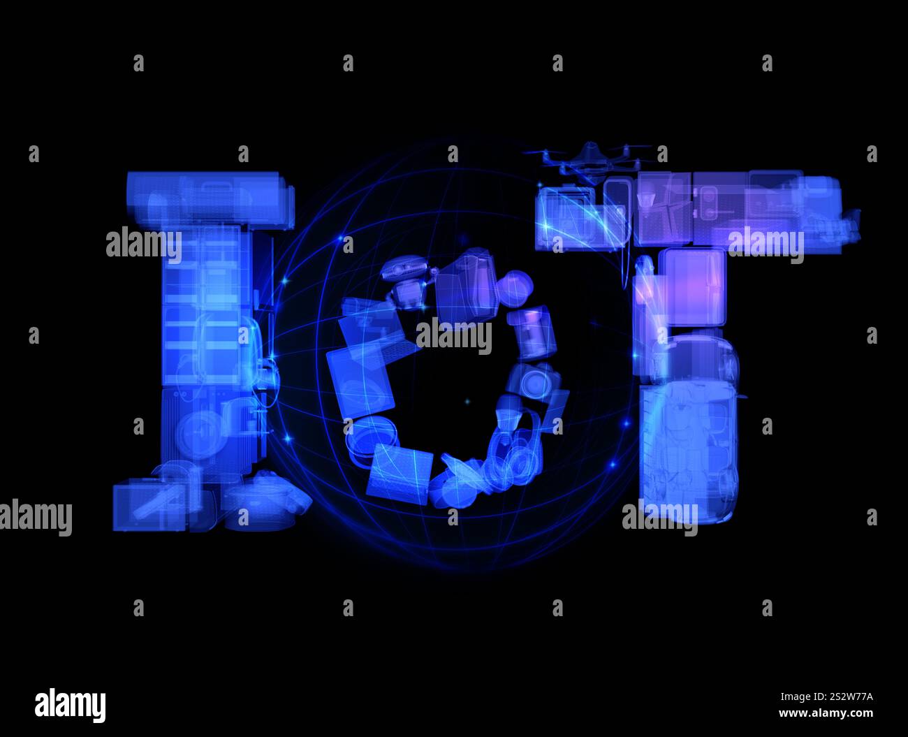 IoT letters rendered with smart appliances and EVs using X-ray-style ...