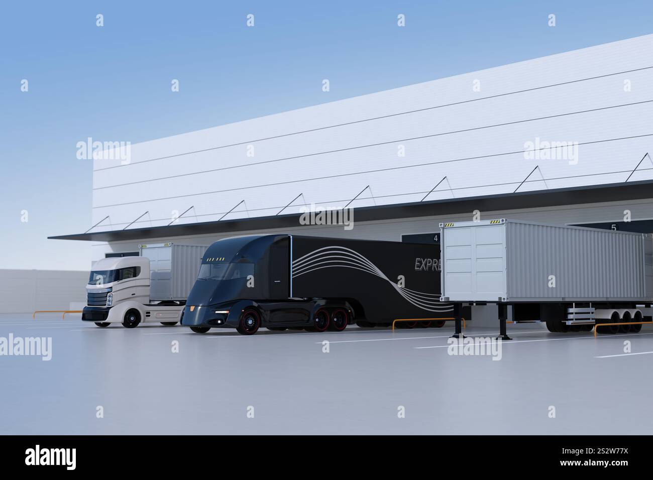 Image of electric truck in front of logistics centre truck terminal ...