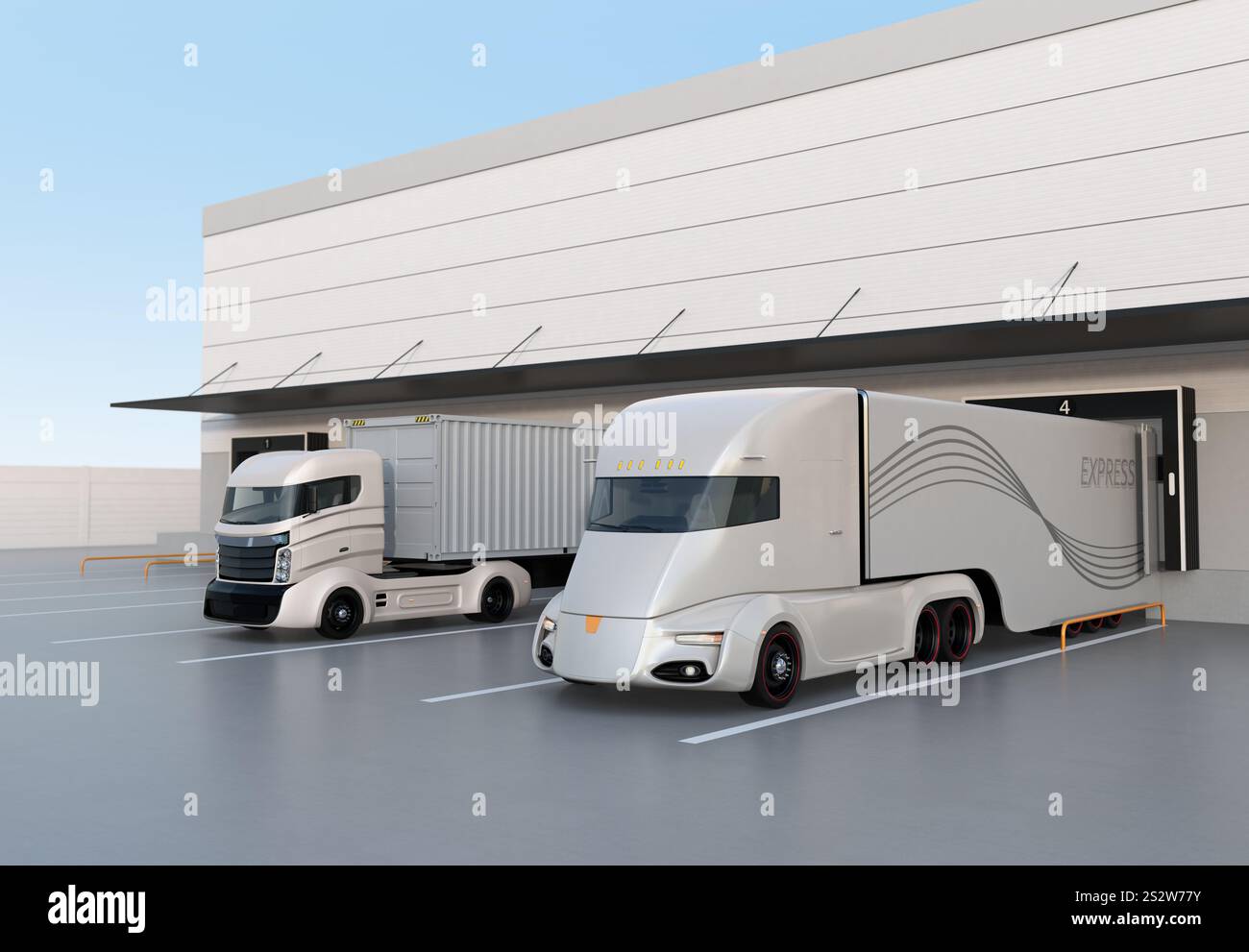 Image of an electric truck in front of the logistics centre truck ...