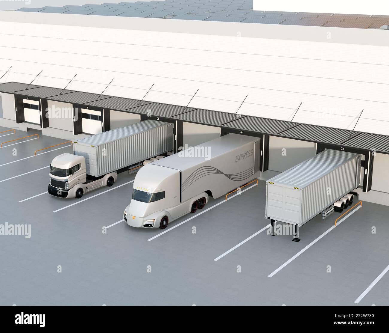 Solar panels on the roof of the logistics centre truck terminal ...