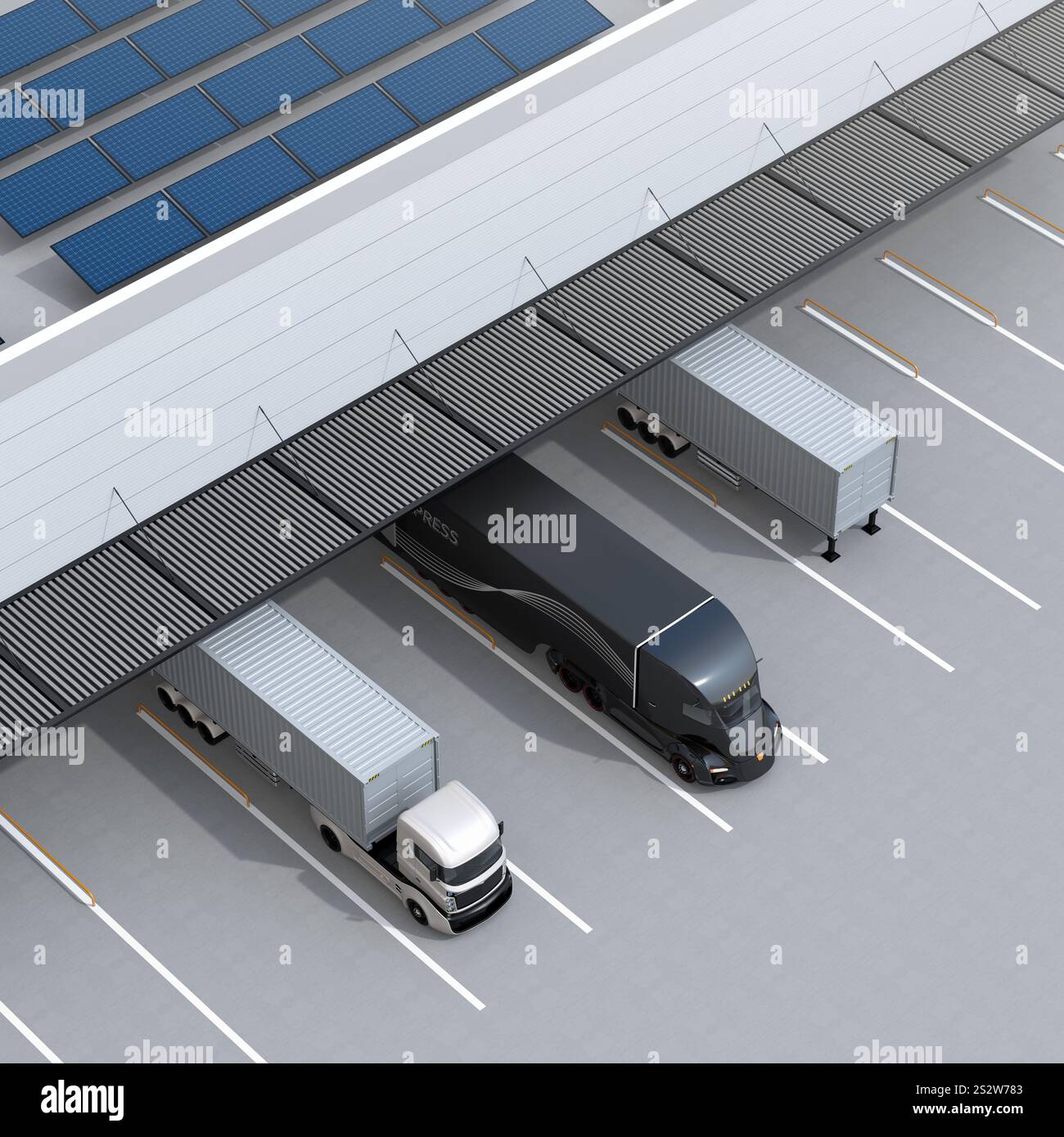 Solar panels on the roof of the logistics centre truck terminal ...