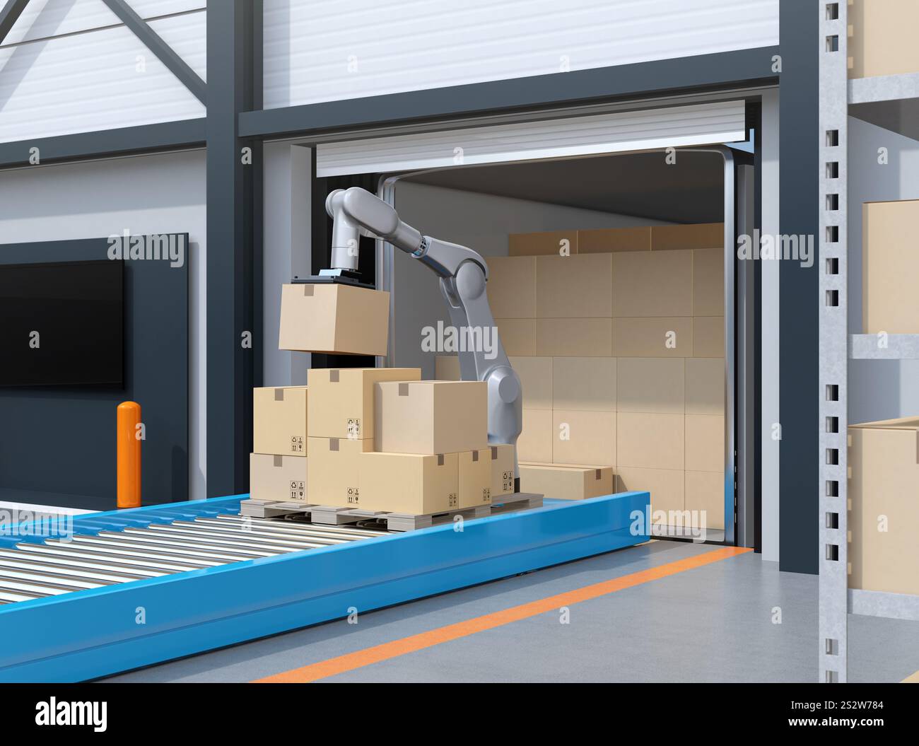 Image of a robot unloading from a container. Smart factory concept ...