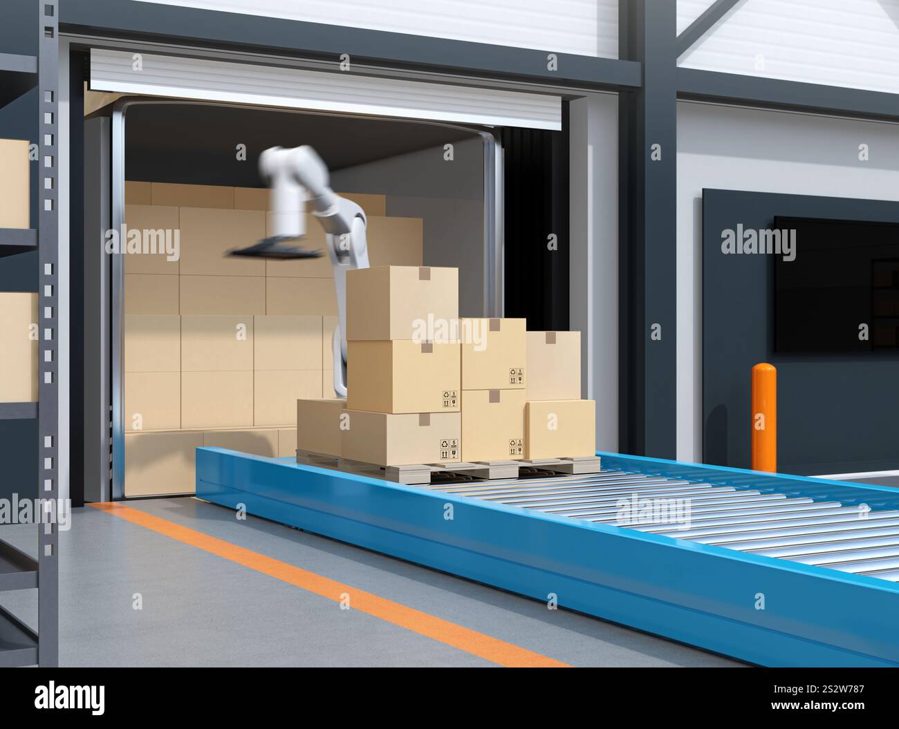 Image of a robot unloading from a container. Smart factory concept ...
