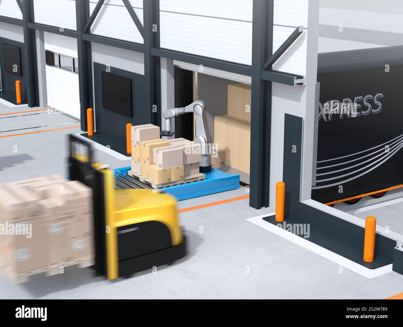 Image of AGV automated guided vehicles carrying wooden pallets and ...