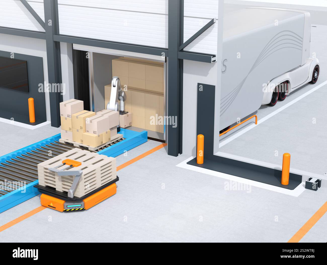 Image of AGV automated guided vehicles carrying wooden pallets and ...