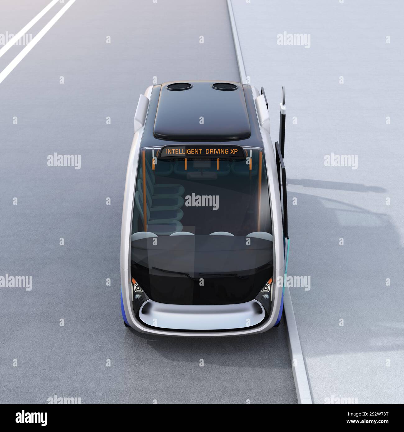 Front image of an automated bus. Concept of multiple vehicle types that ...