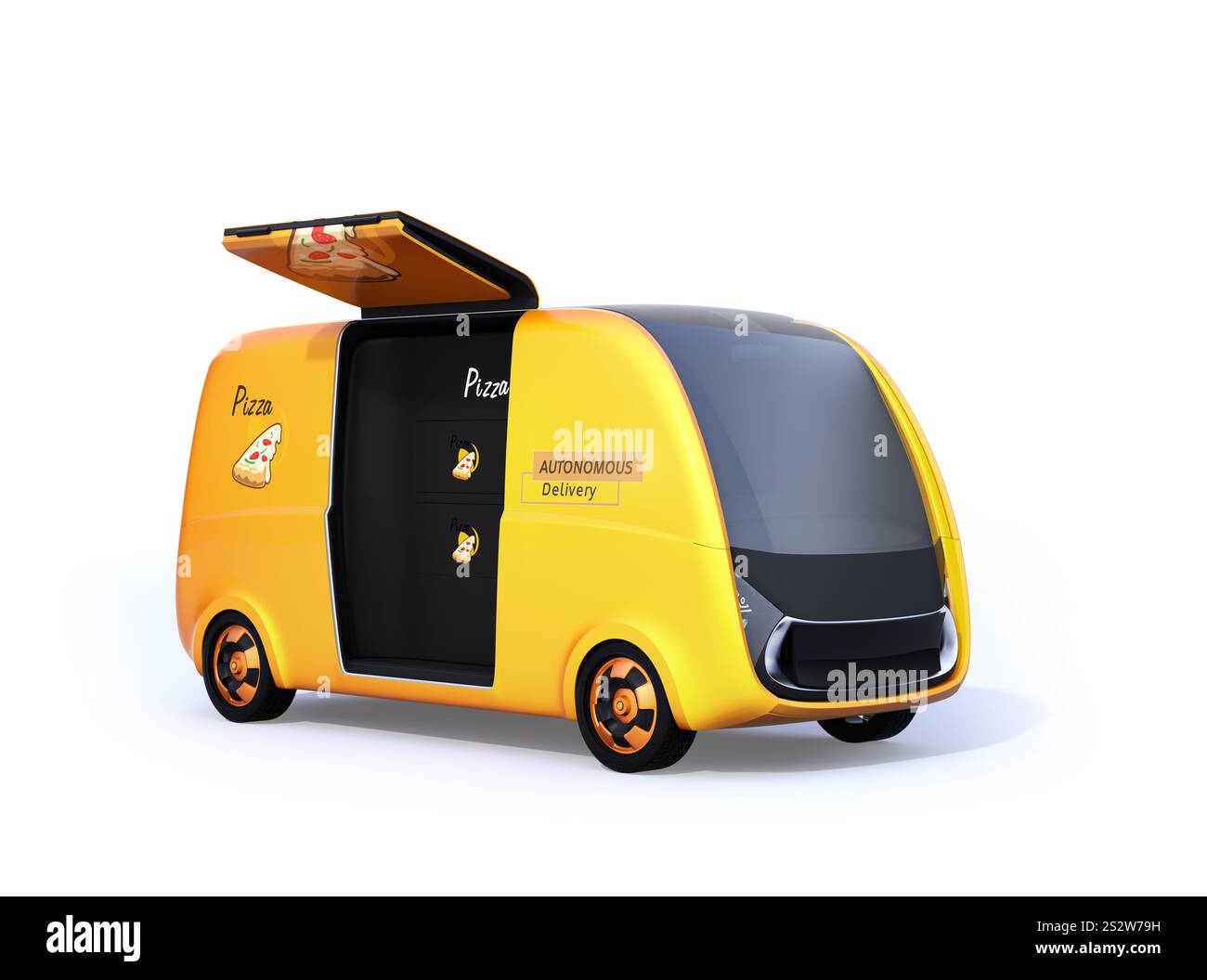 Concept image of unmanned pizza delivery robot car Stock Photo - Alamy