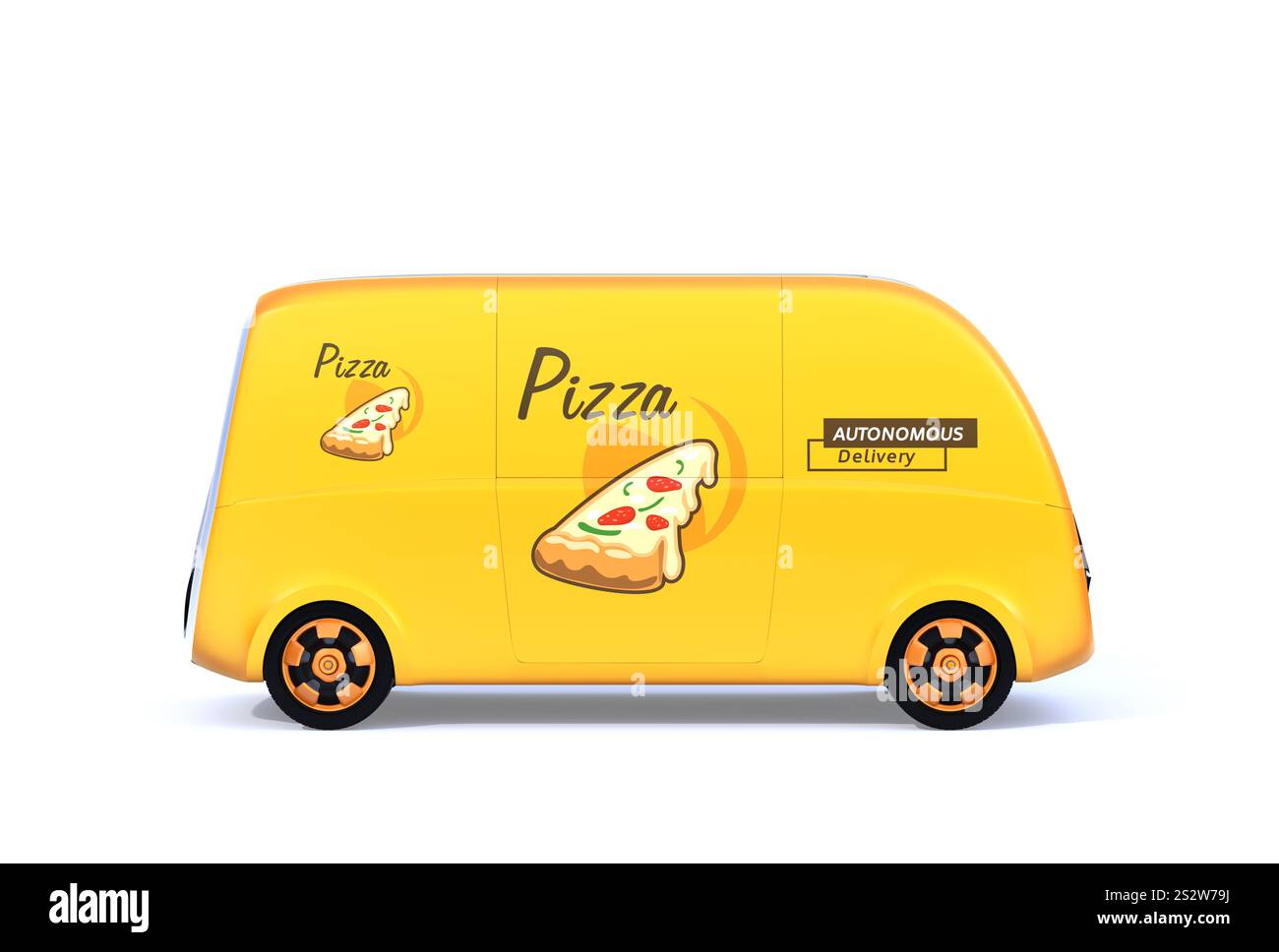 Image of unmanned pizza delivery robot car on white background Stock ...